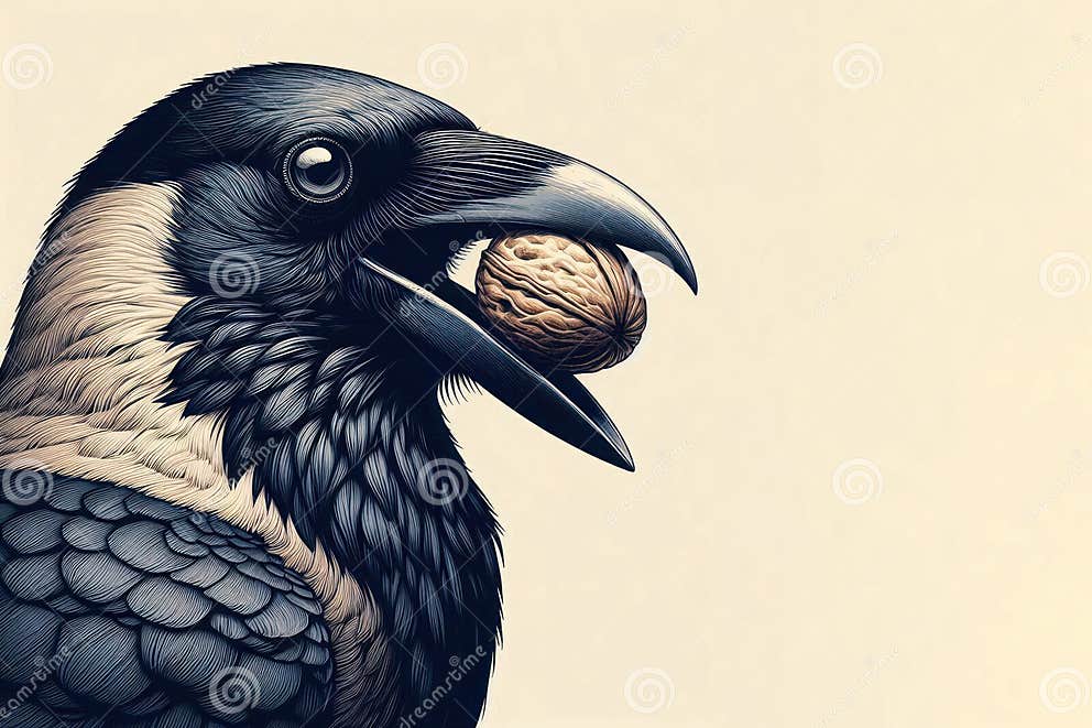 A Crow with a Nut in Its Mouth. Space for Text. Stock Image - Image of ...