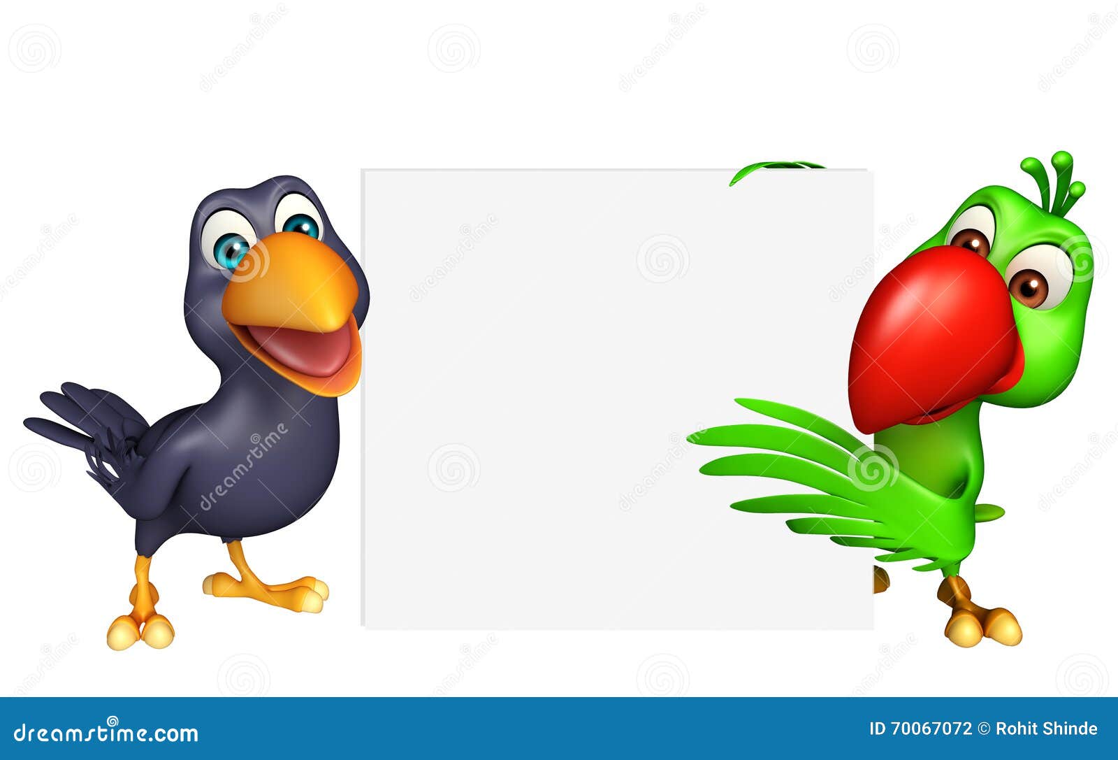 Crow and Parrot with White Board Stock Illustration - Illustration of ...