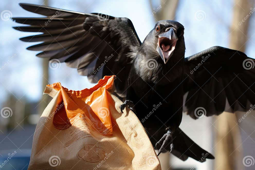 A Crow Pecking at an Open Bag of Chips Stock Image - Image of animal ...