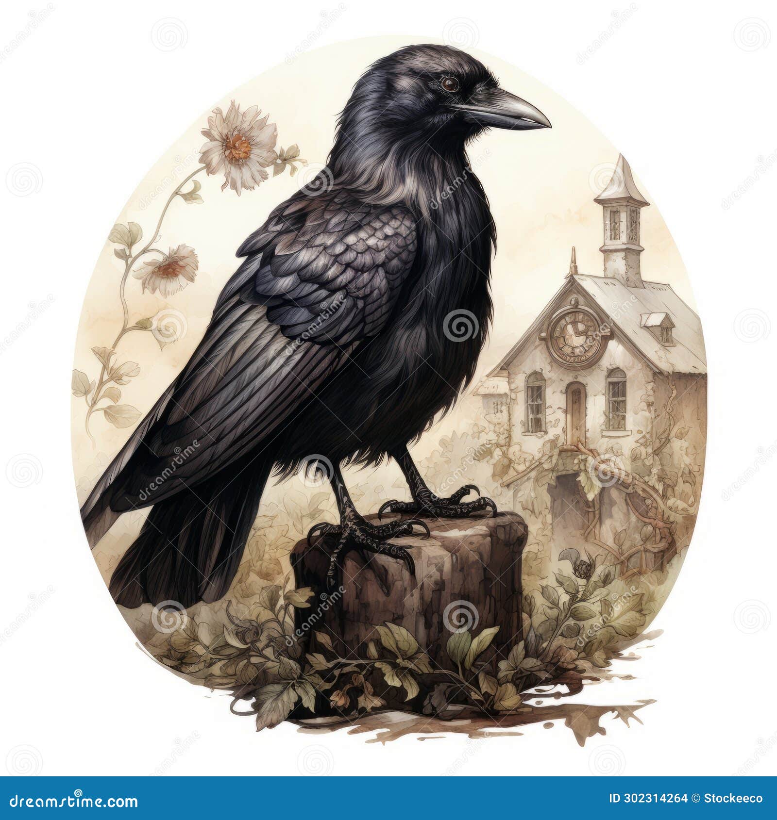 Detailed Botanical Illustration of a Young Female Crow in Beatrix ...
