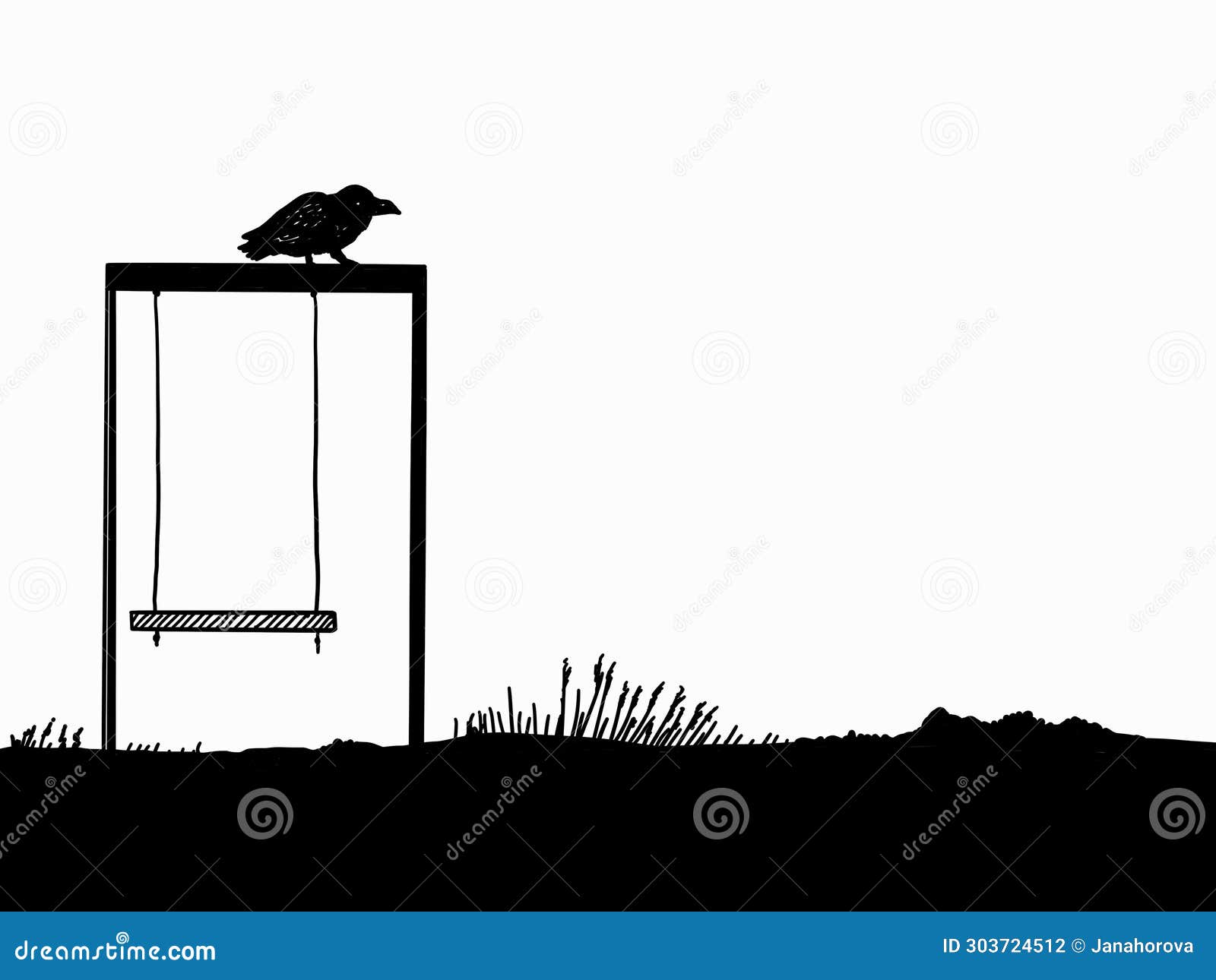 Crow Perched on a Child S Swing Stock Illustration - Illustration of ...