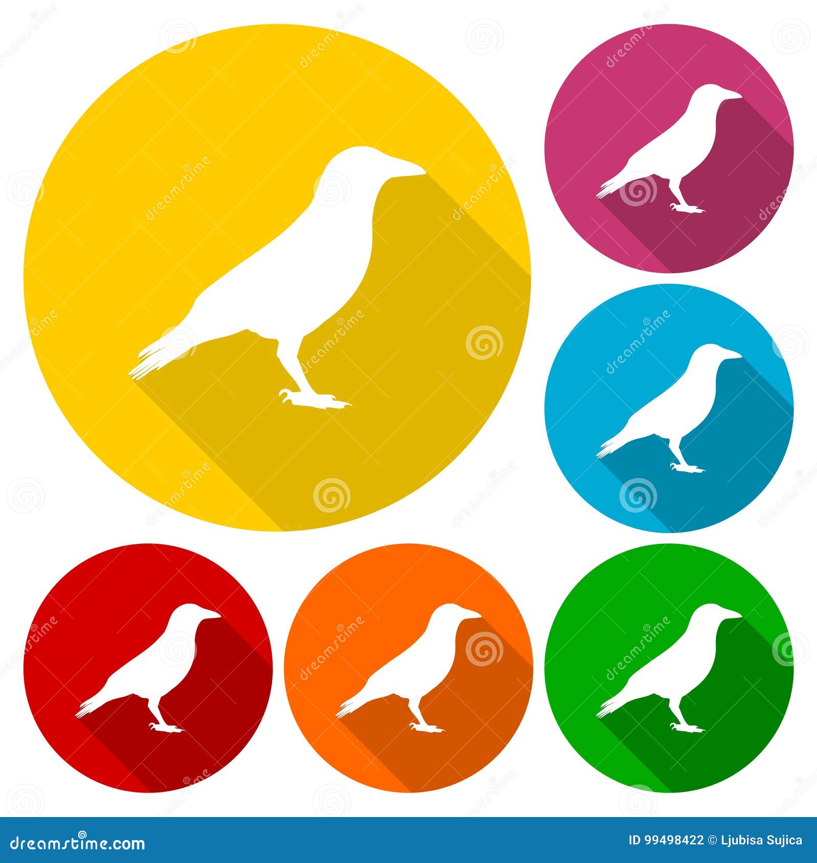 Crow Raven Vector Silhouette Icons Set with Long Shadow Stock Vector ...