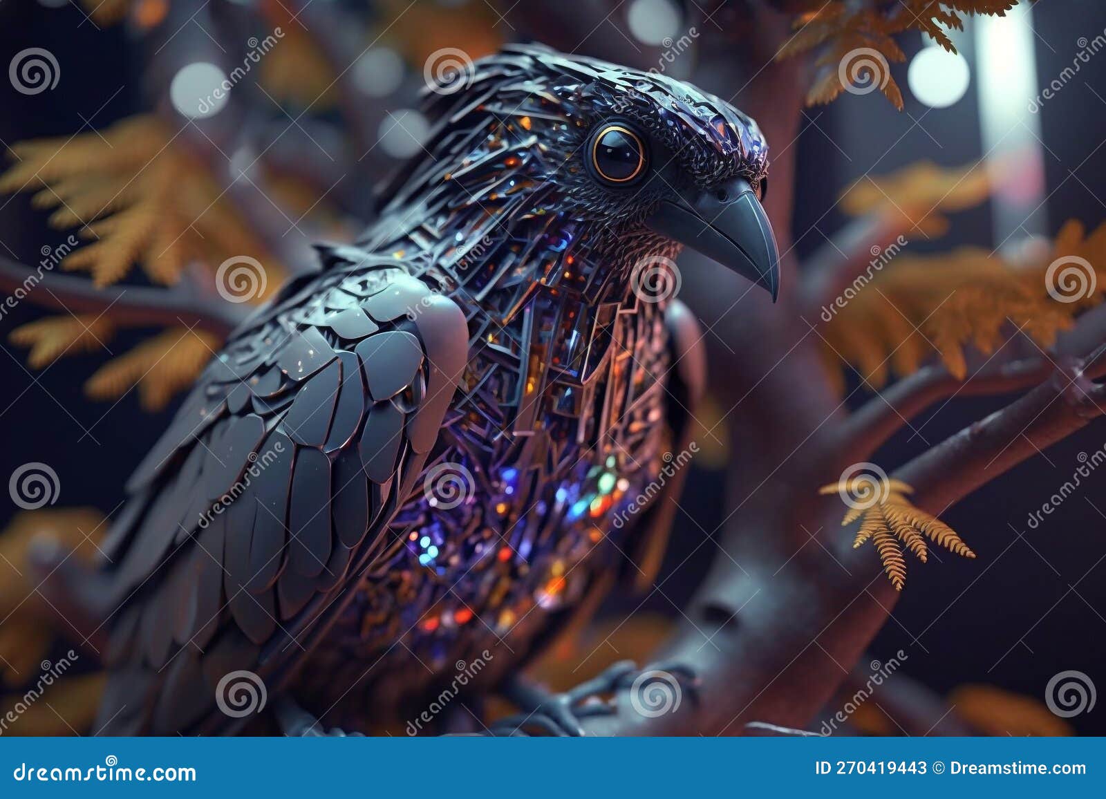 Crow Robotic Cyber Bird on Tree Illustration Generative AI Stock ...