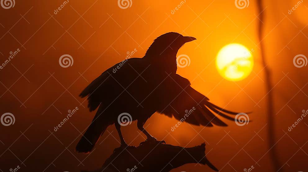 Crow Silhouette at Sunset, stock photo. Image of silhouette - 349464362
