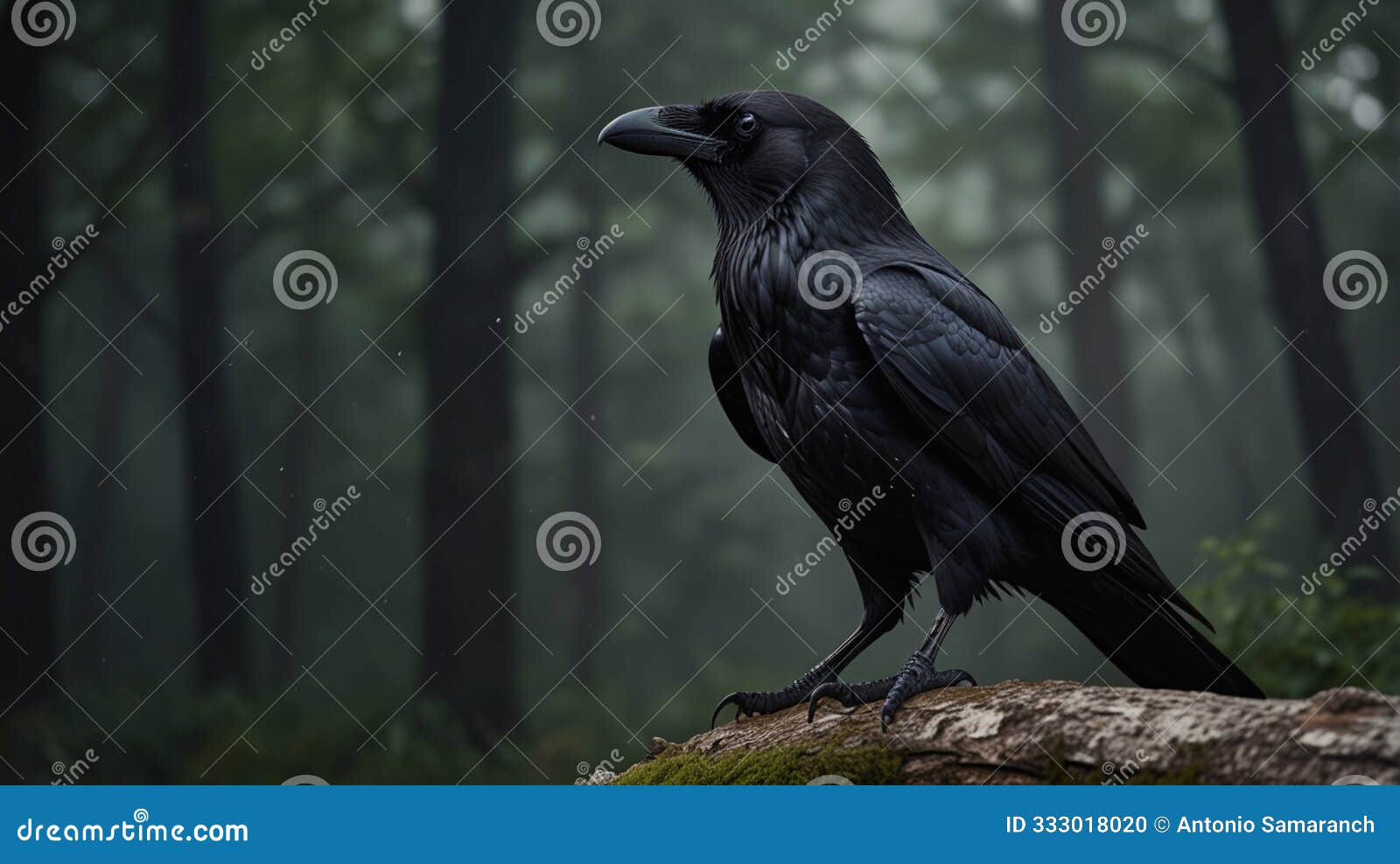A Crow is Standing on a Log in the Forest Stock Illustration ...