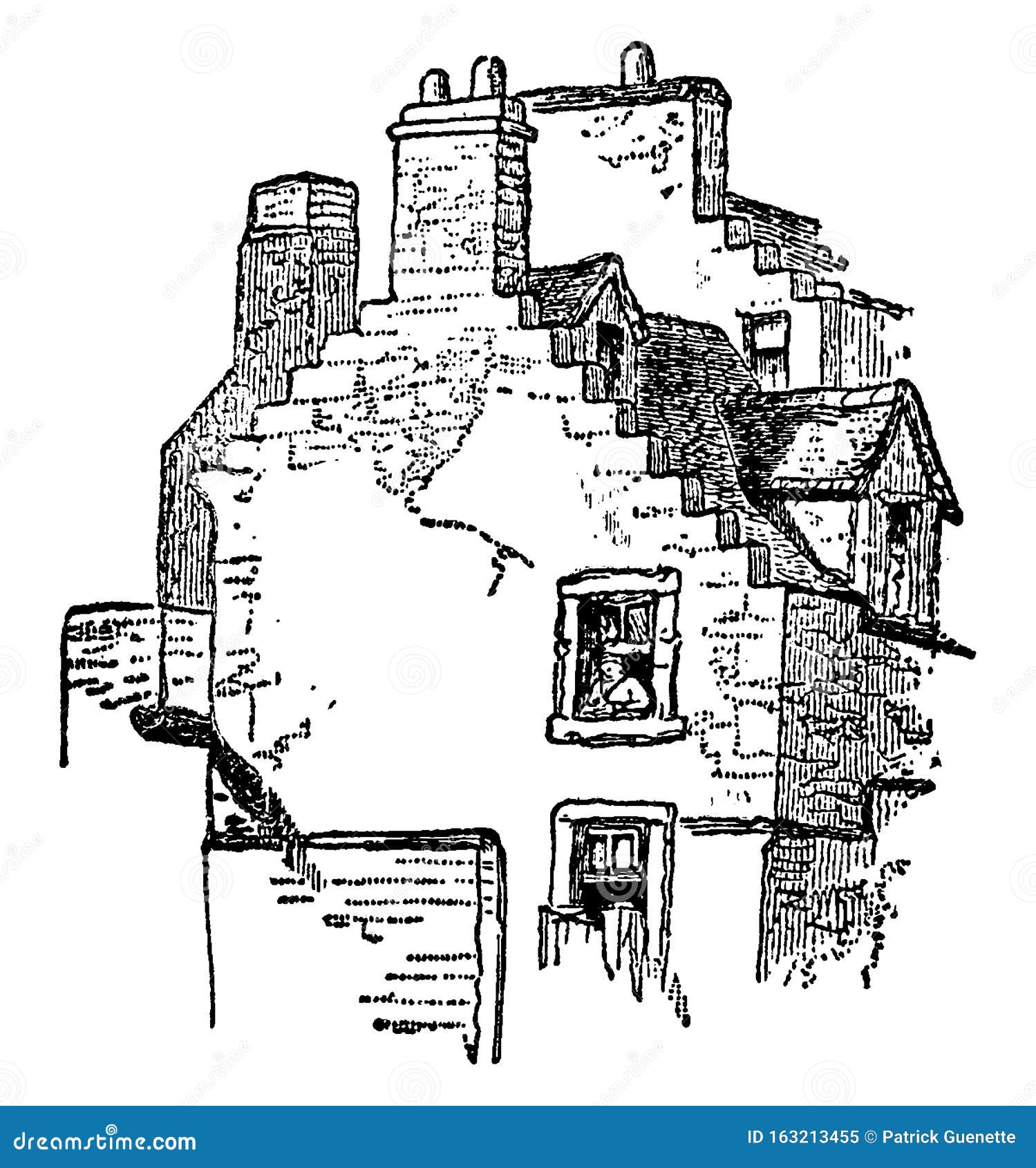 Crow-stepped Gable, Building, Vintage Engraving Stock Vector ...