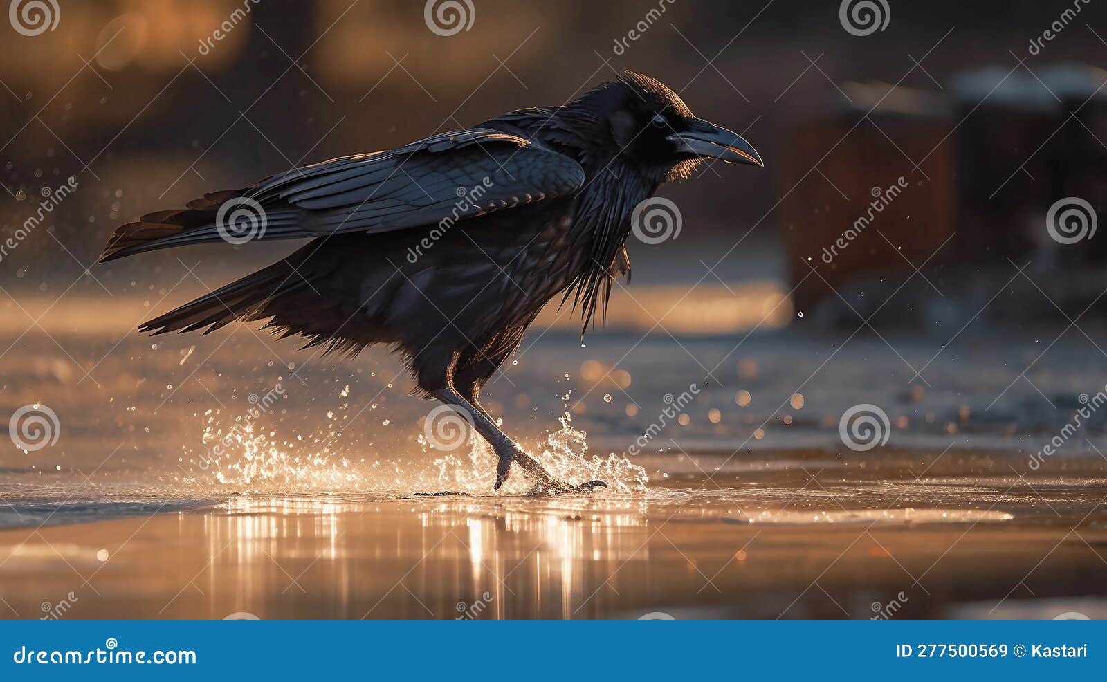 Crow is Taking a Bath in a Puddle Stock Image - Image of wing, sparrow ...