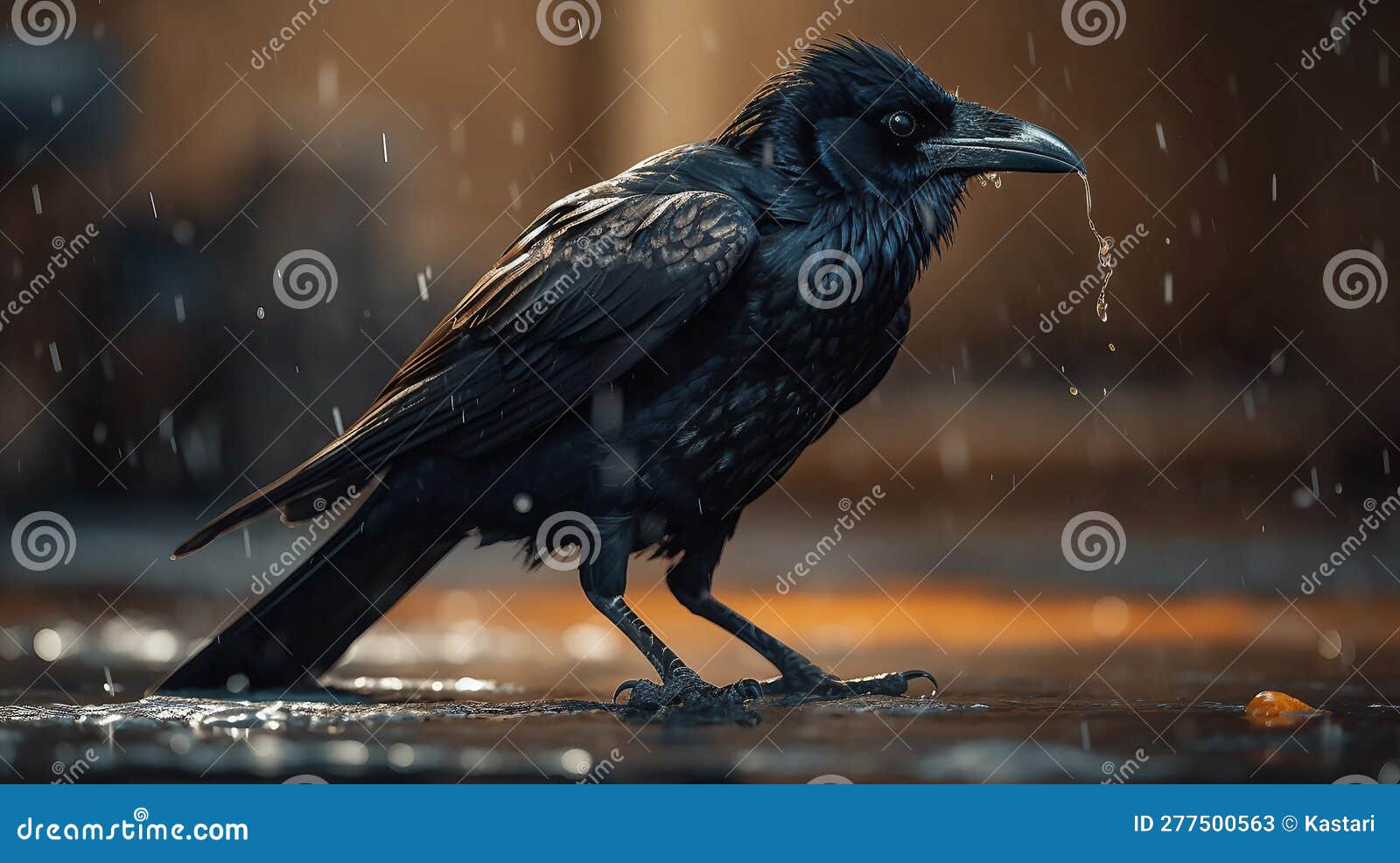 Crow is Taking a Bath in a Puddle of Rainwater Stock Image - Image of ...