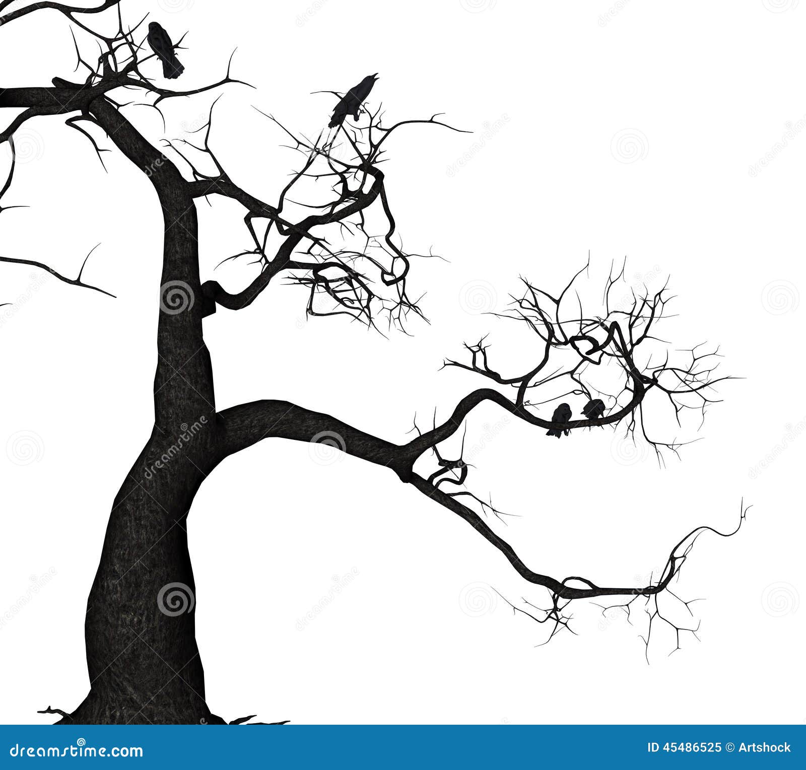 Crow Tree Branch Flat Design Cartoon Vector Wild Animals Birds ...