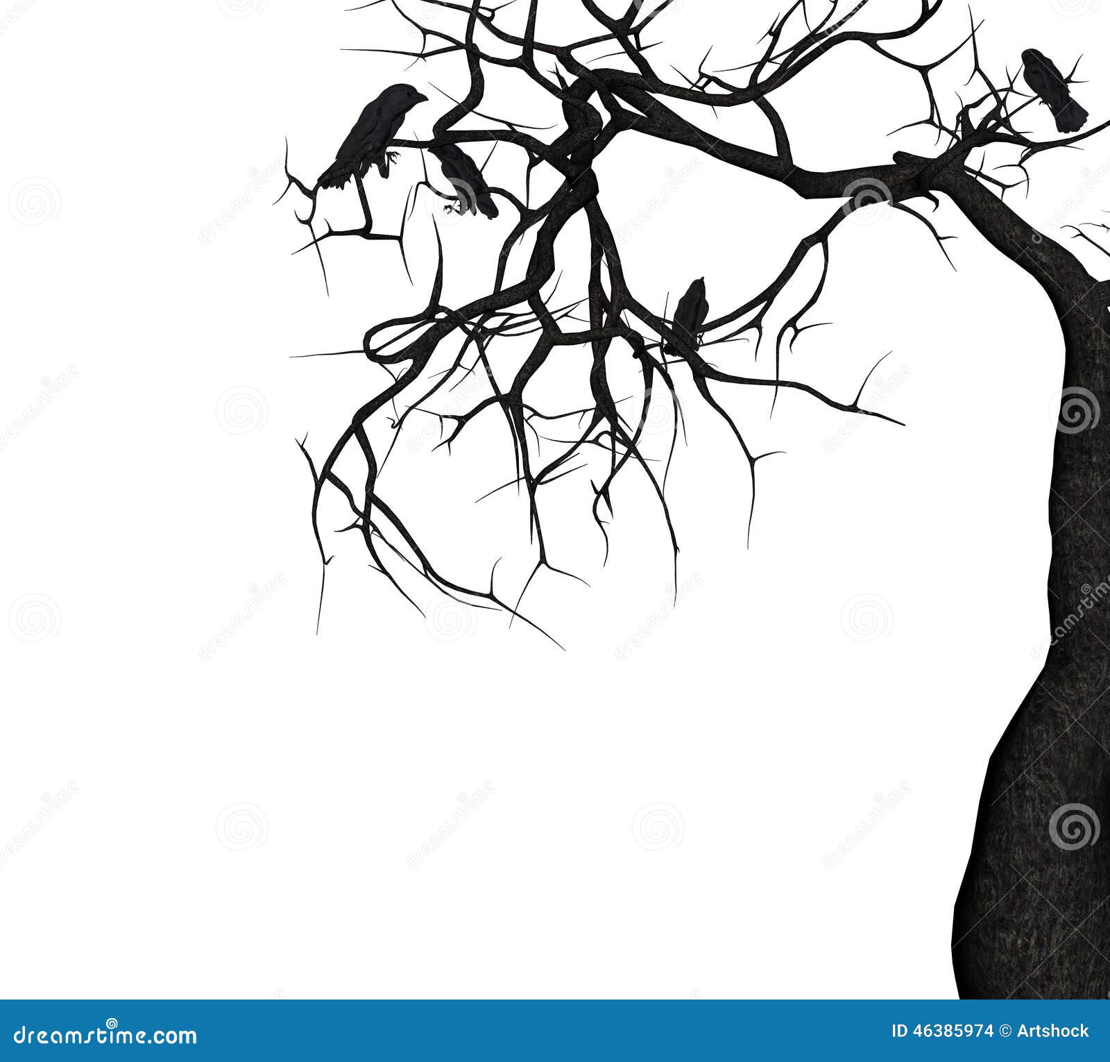Crow Tree Branch Flat Design Cartoon Vector Wild Animals Birds ...