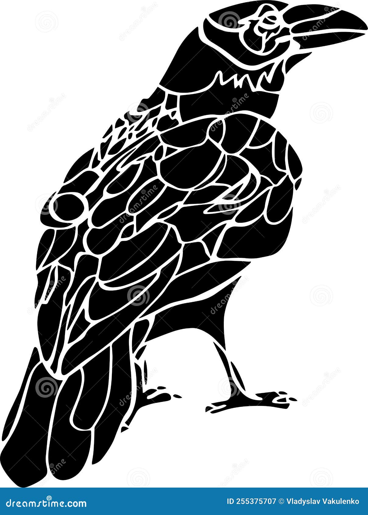 Crow Vector Stencil, Black and White Stock Vector - Illustration of ...
