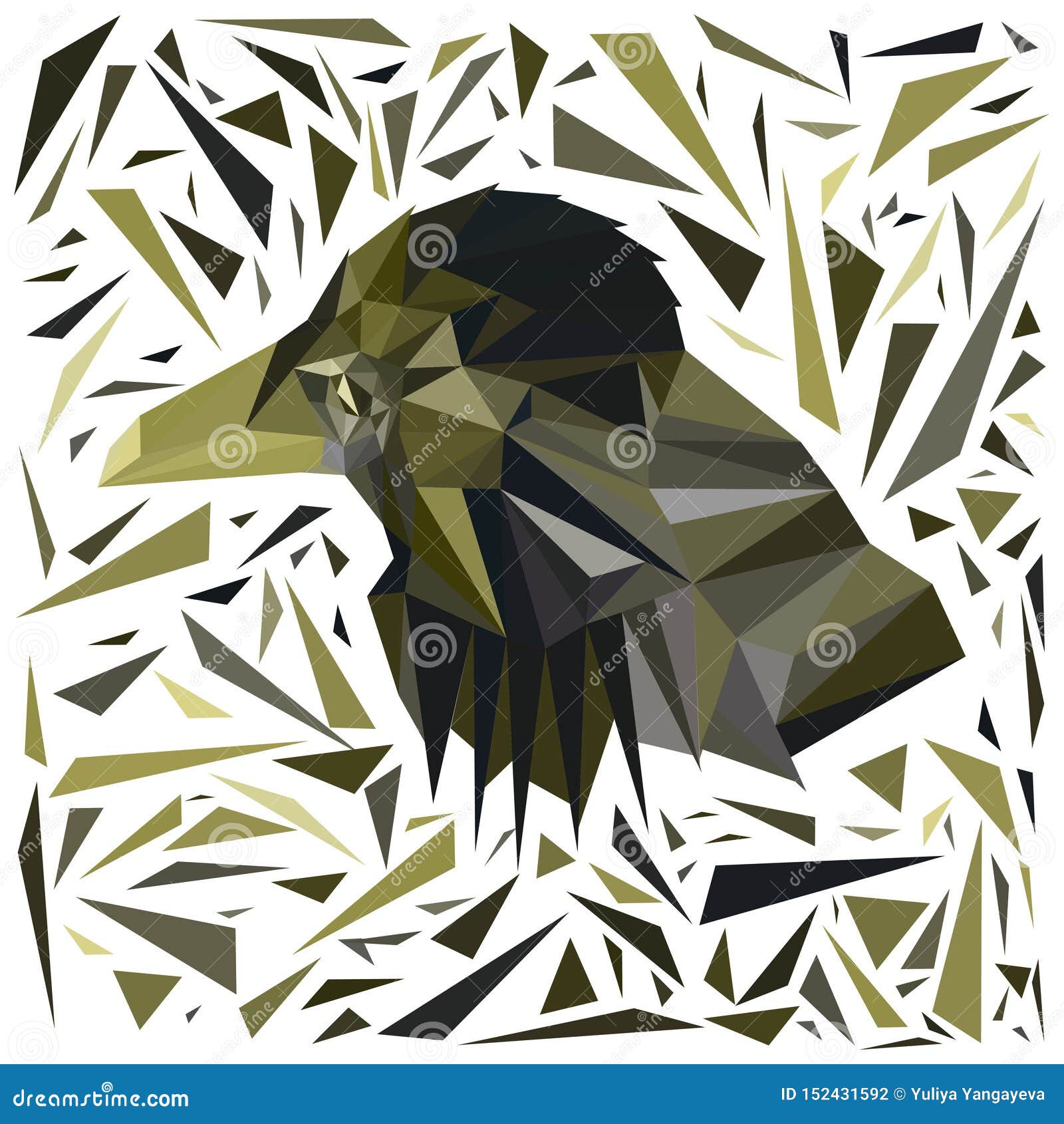 Crow in Yellow Tones in a Frame of Scattered Triangles Stock Vector ...