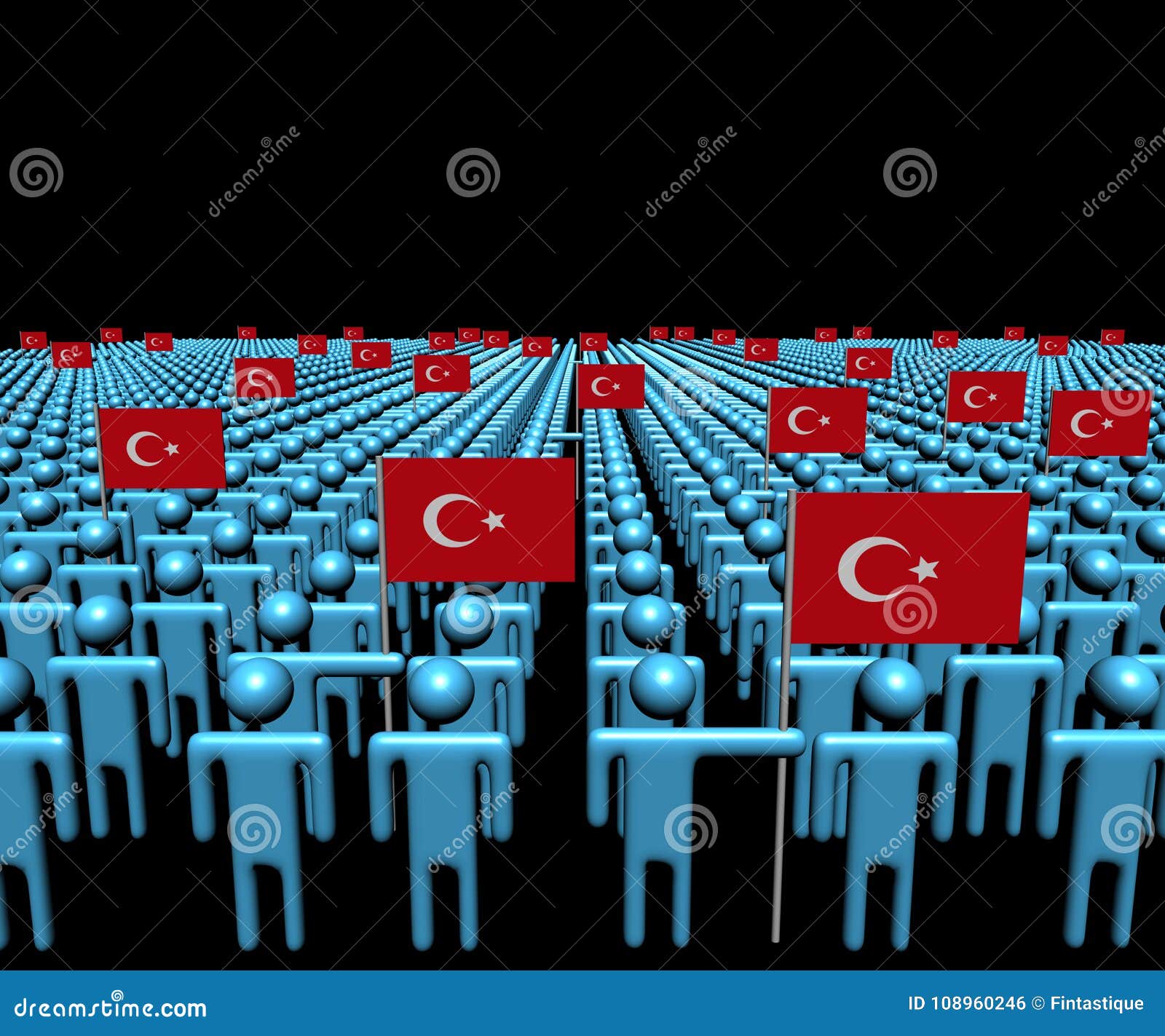 Crowd of Abstract People with Many Turkish Flags Illustration Editorial ...