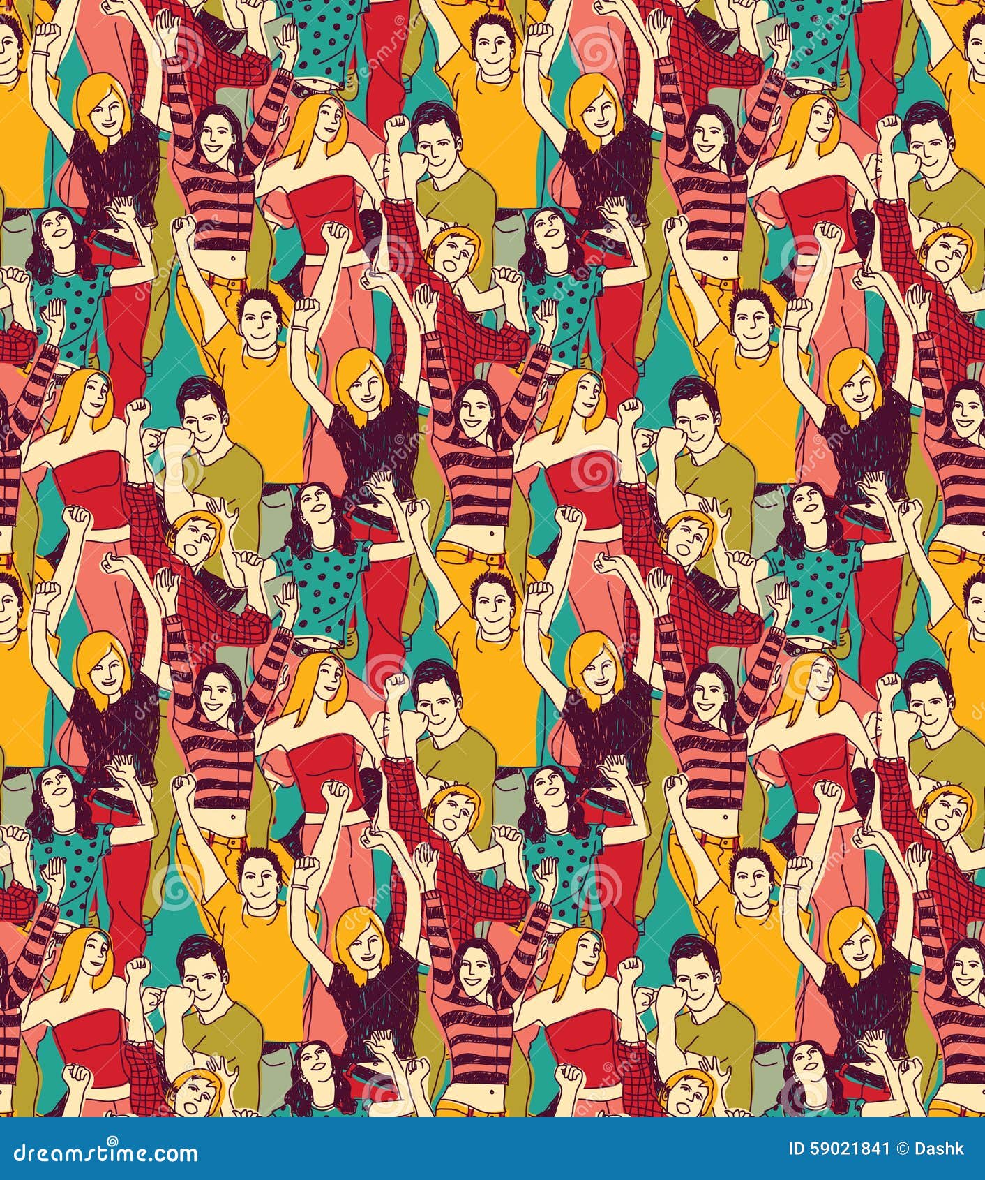 Crowd Active Happy People Seamless Color Pattern Stock Vector ...