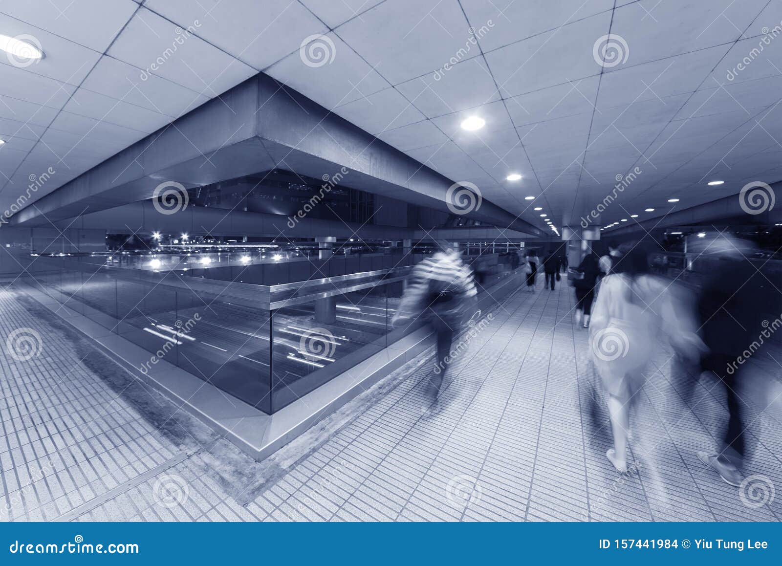 Modern pedestrian walkway stock photo. Image of interior - 157441984