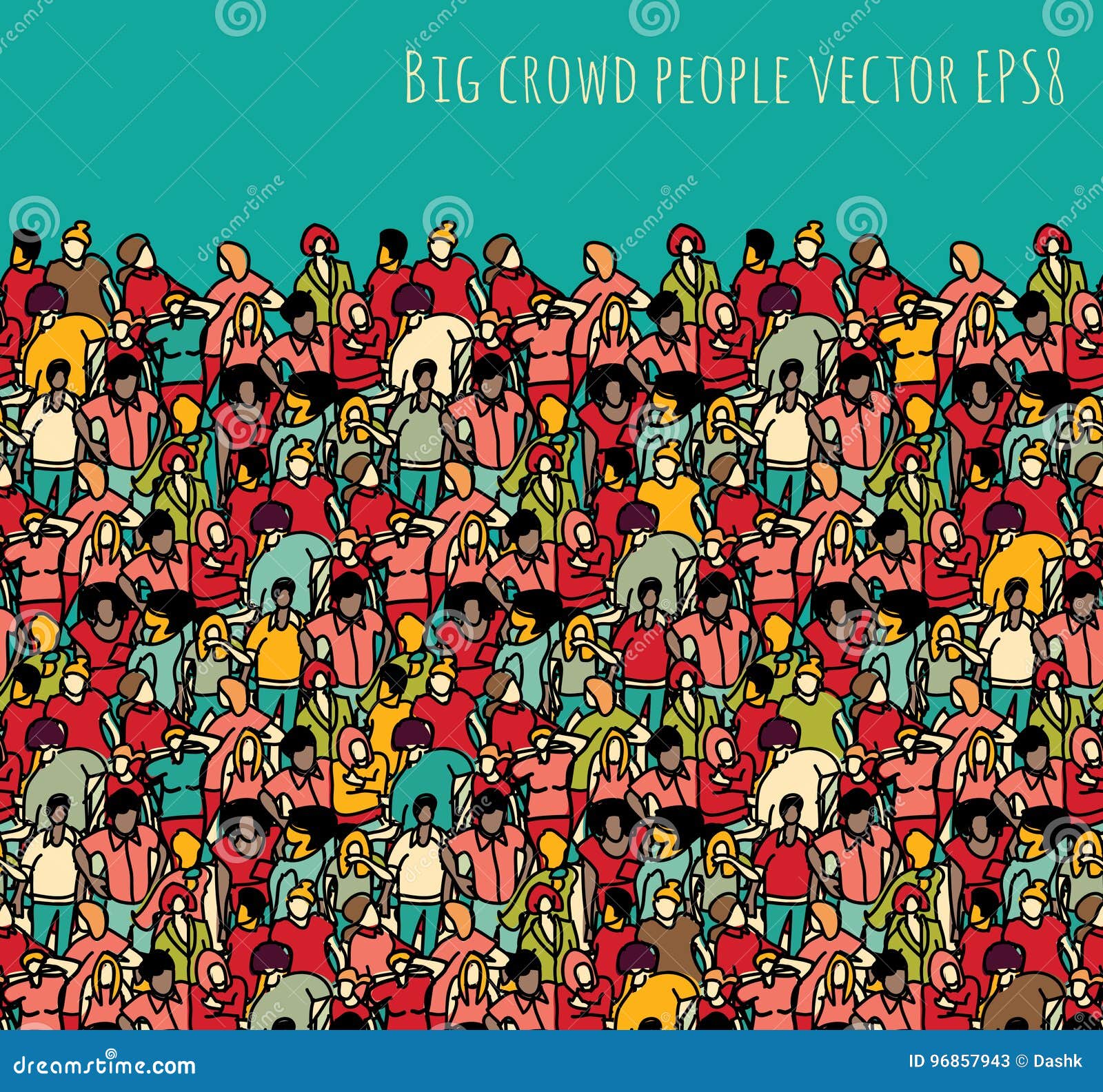 Crowd Big Group People Seamless Pattern and Sky. Stock Vector ...