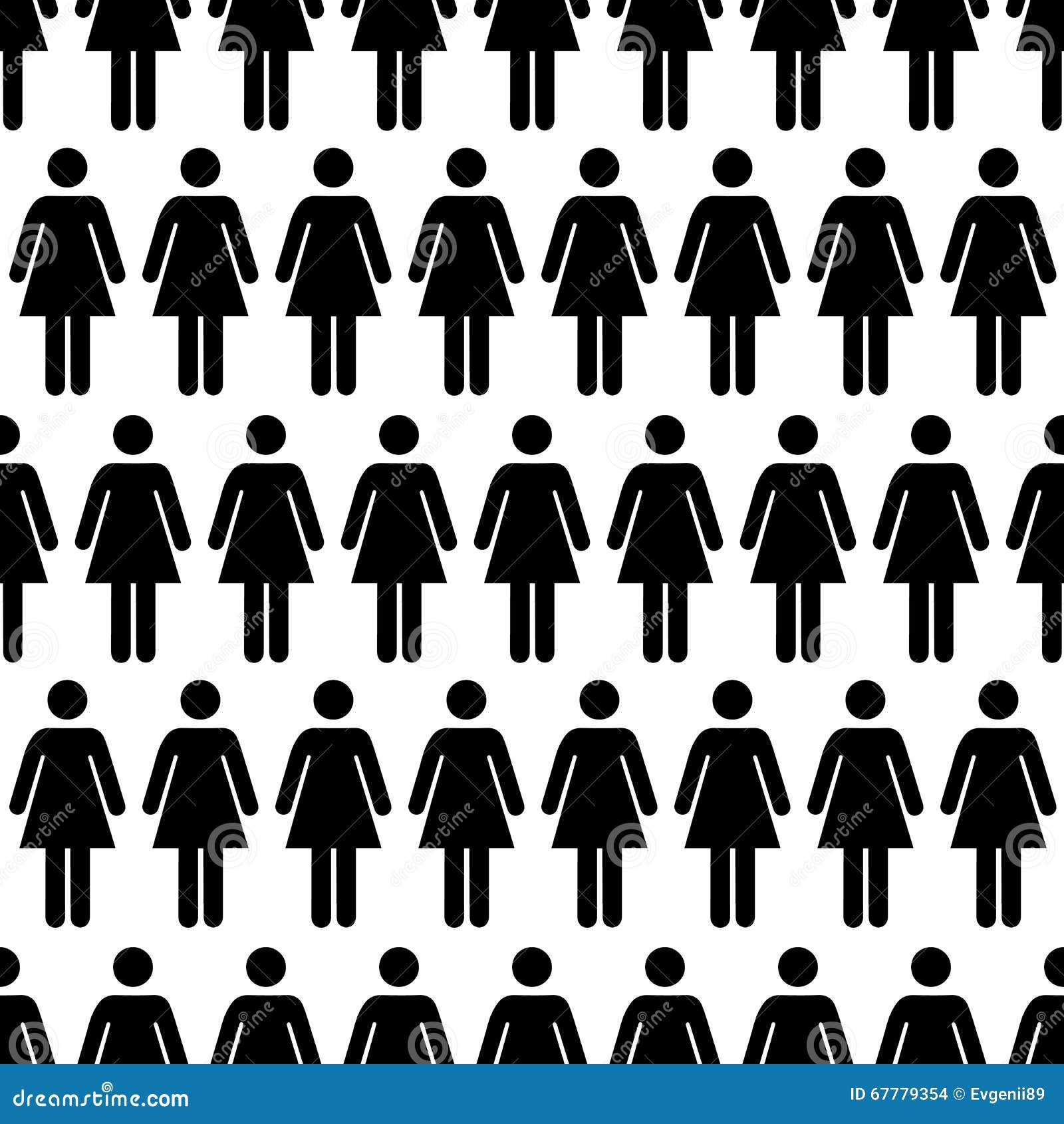 Crowd of Black Simple Women Icons on White, Seamless Pattern Stock ...
