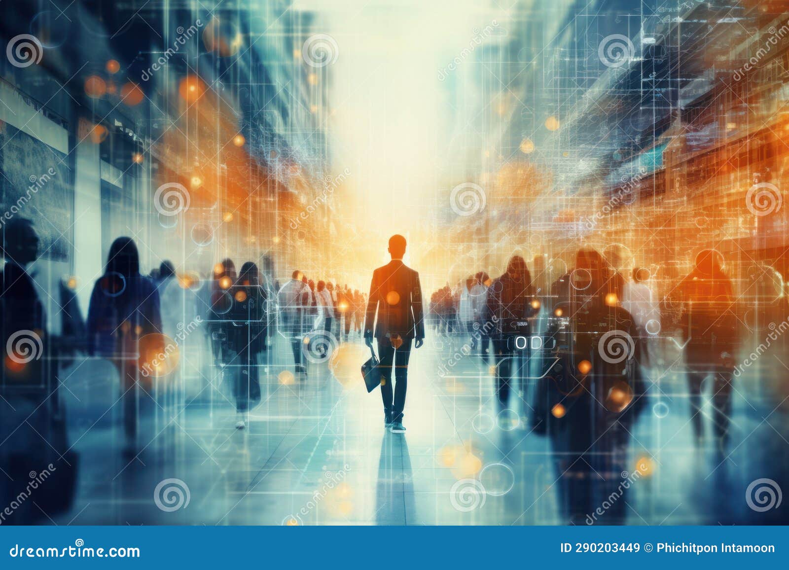 Crowd of Business People Walking in Office Fast Moving .Generative AI ...