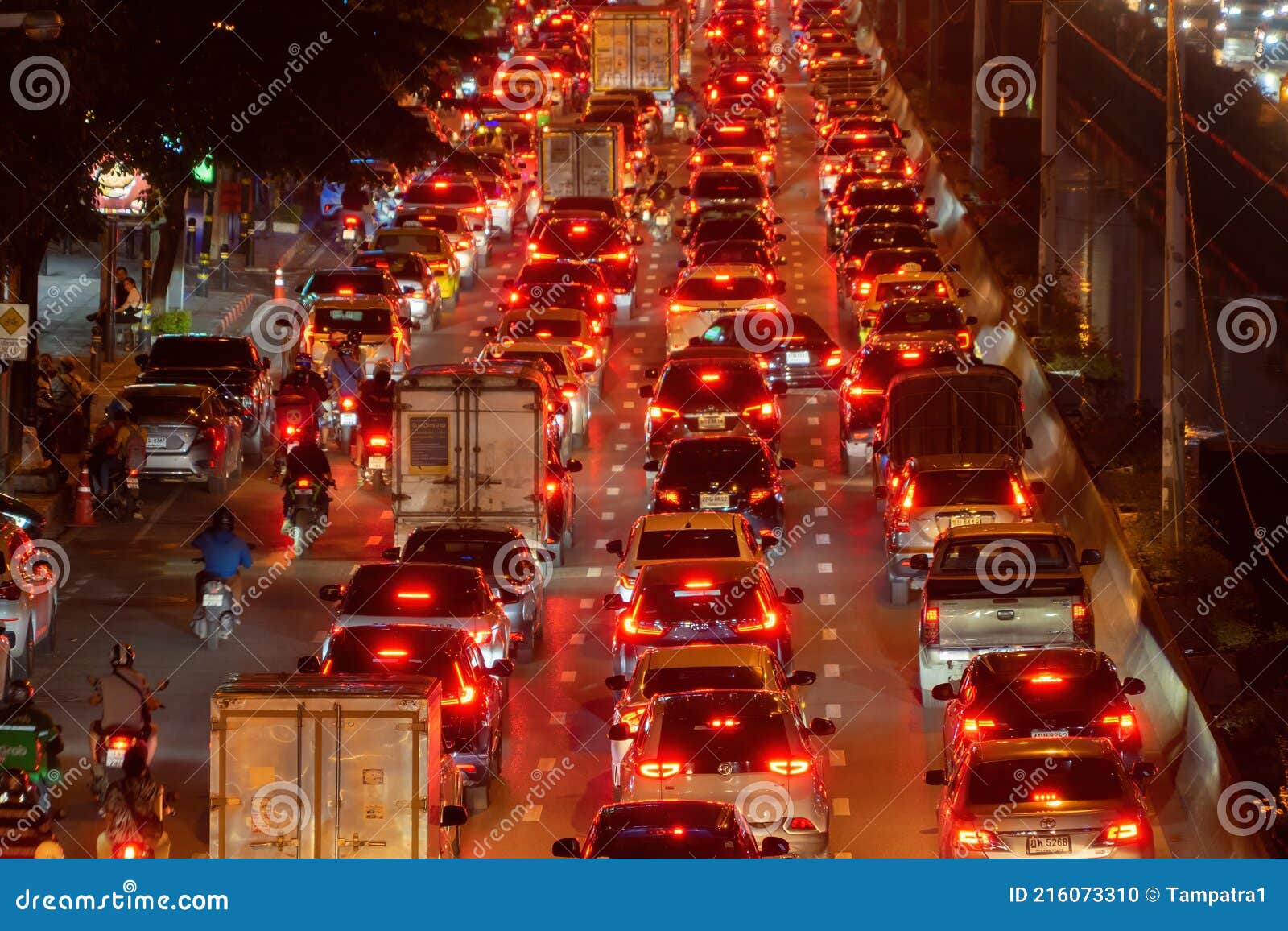 Crowd Of Busy Cars With Heavy Traffic Jam In Rush Hour On Highway Road