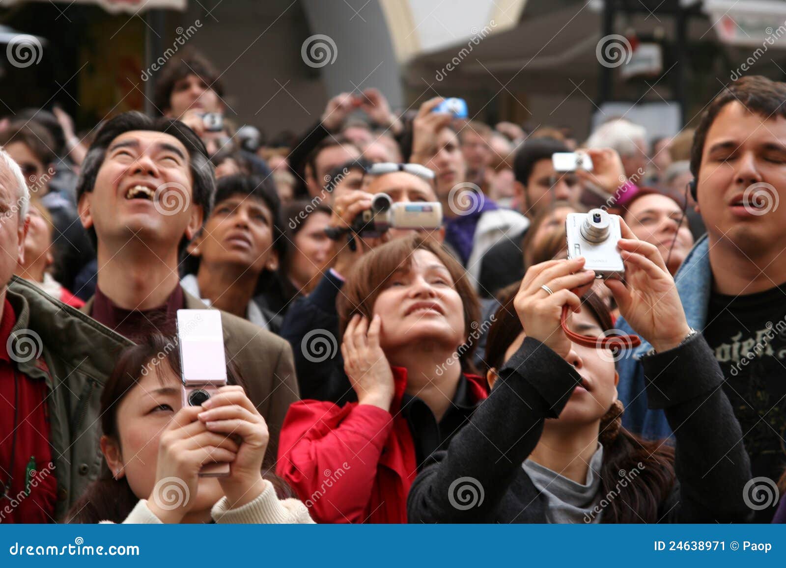 Crowd Photographing Shinto Priests And Maidens Guiding A Couple During ...