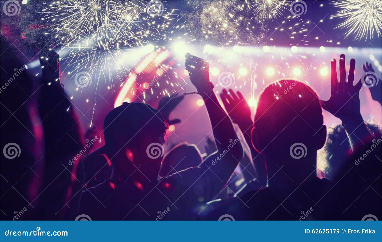 Crowd Celebrating with Fireworks Stock Image - Image of festive ...