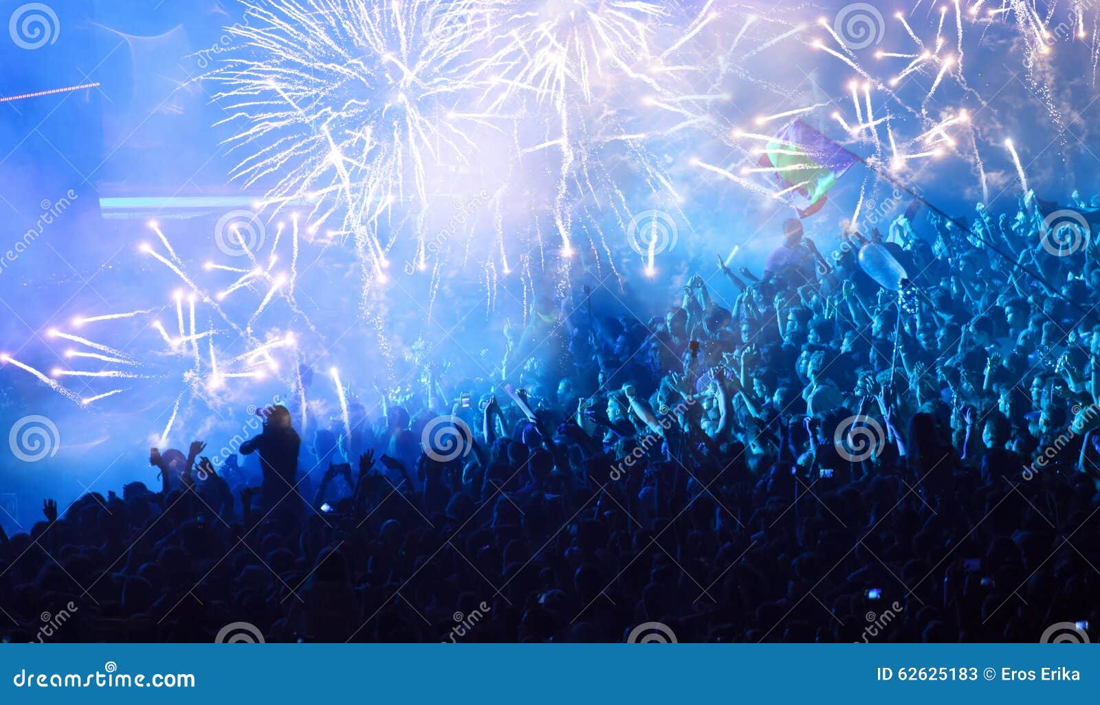 Crowd Celebrating with Fireworks Editorial Stock Photo - Image of happy ...