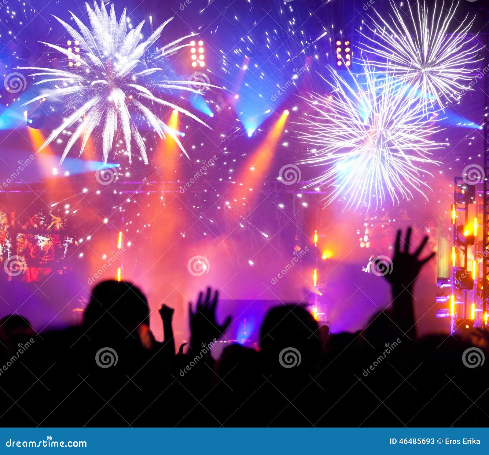 Crowd Celebrating the New Year with Fireworks Stock Image - Image of ...
