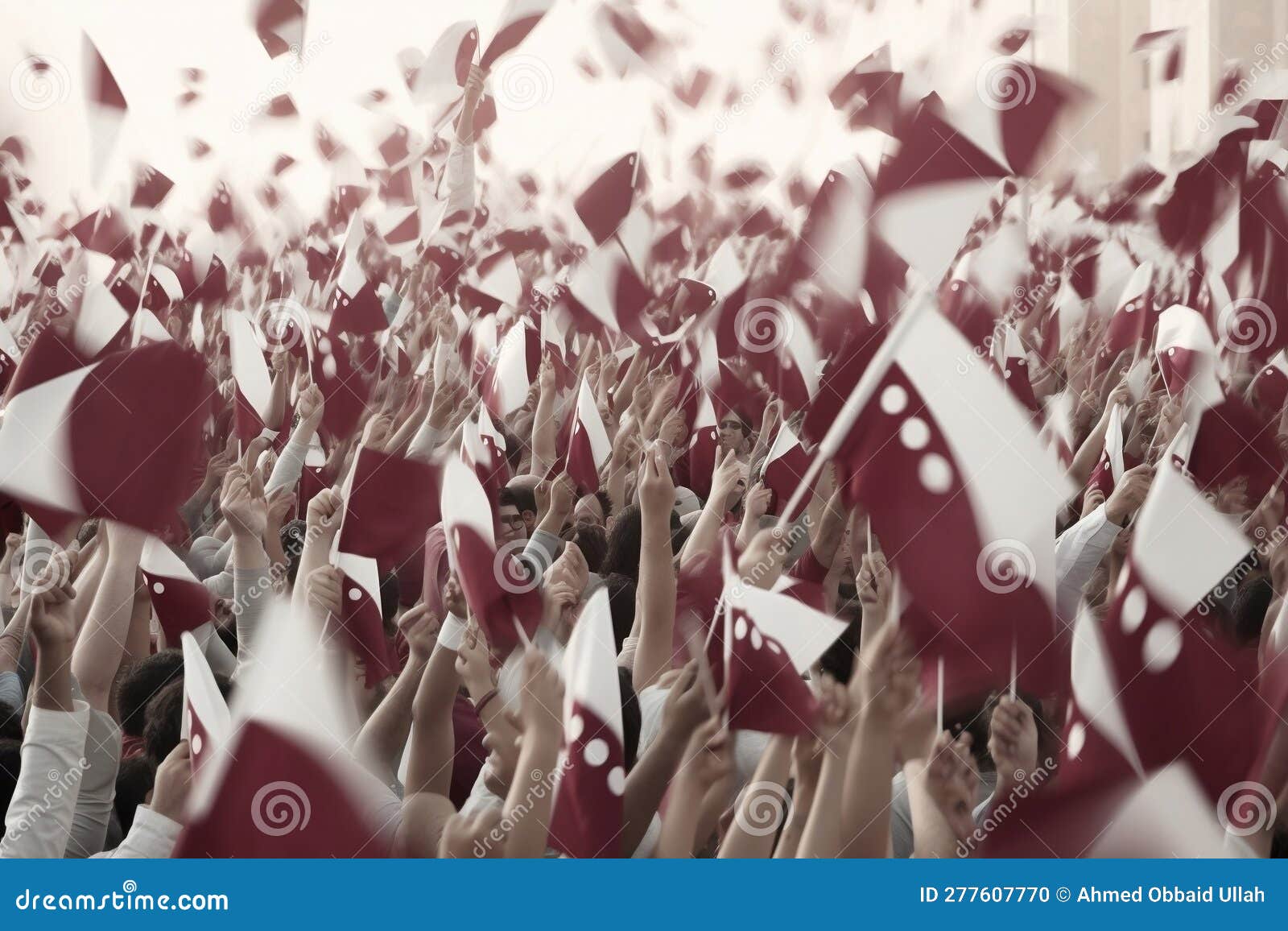 Crowd Cheering and Waving Qatar Flags, Generative Ai Stock Photo ...
