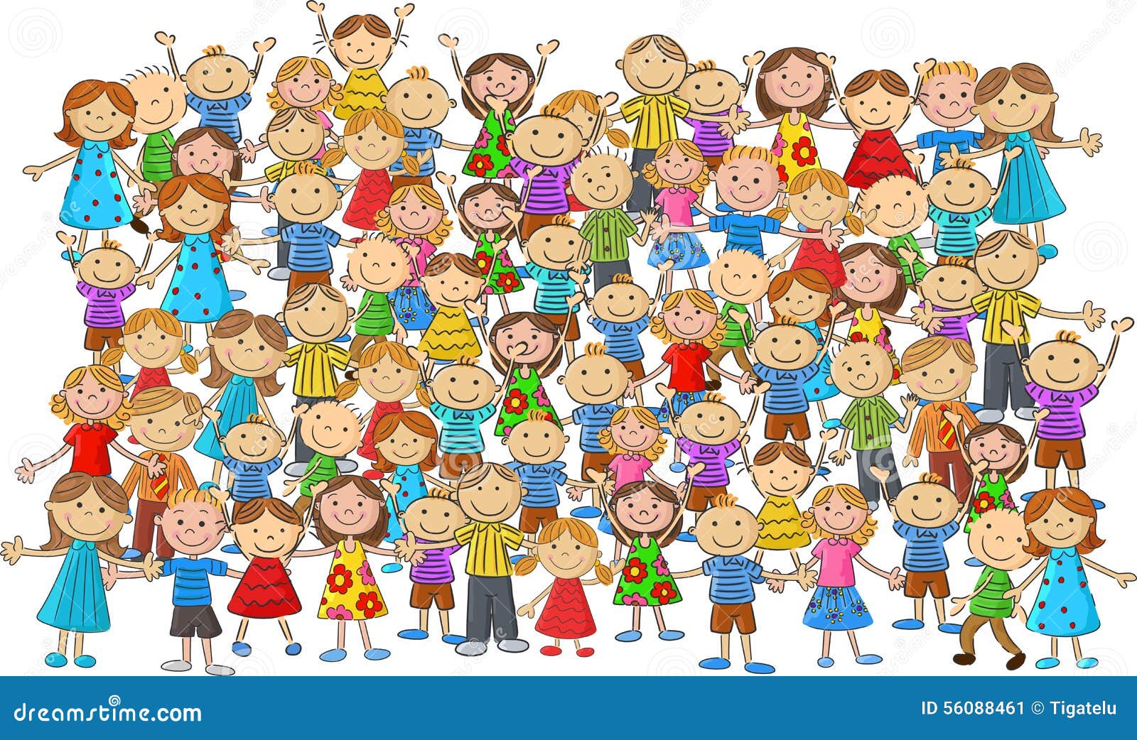 Crowd children cartoon stock vector. Illustration of multiple - 56088461