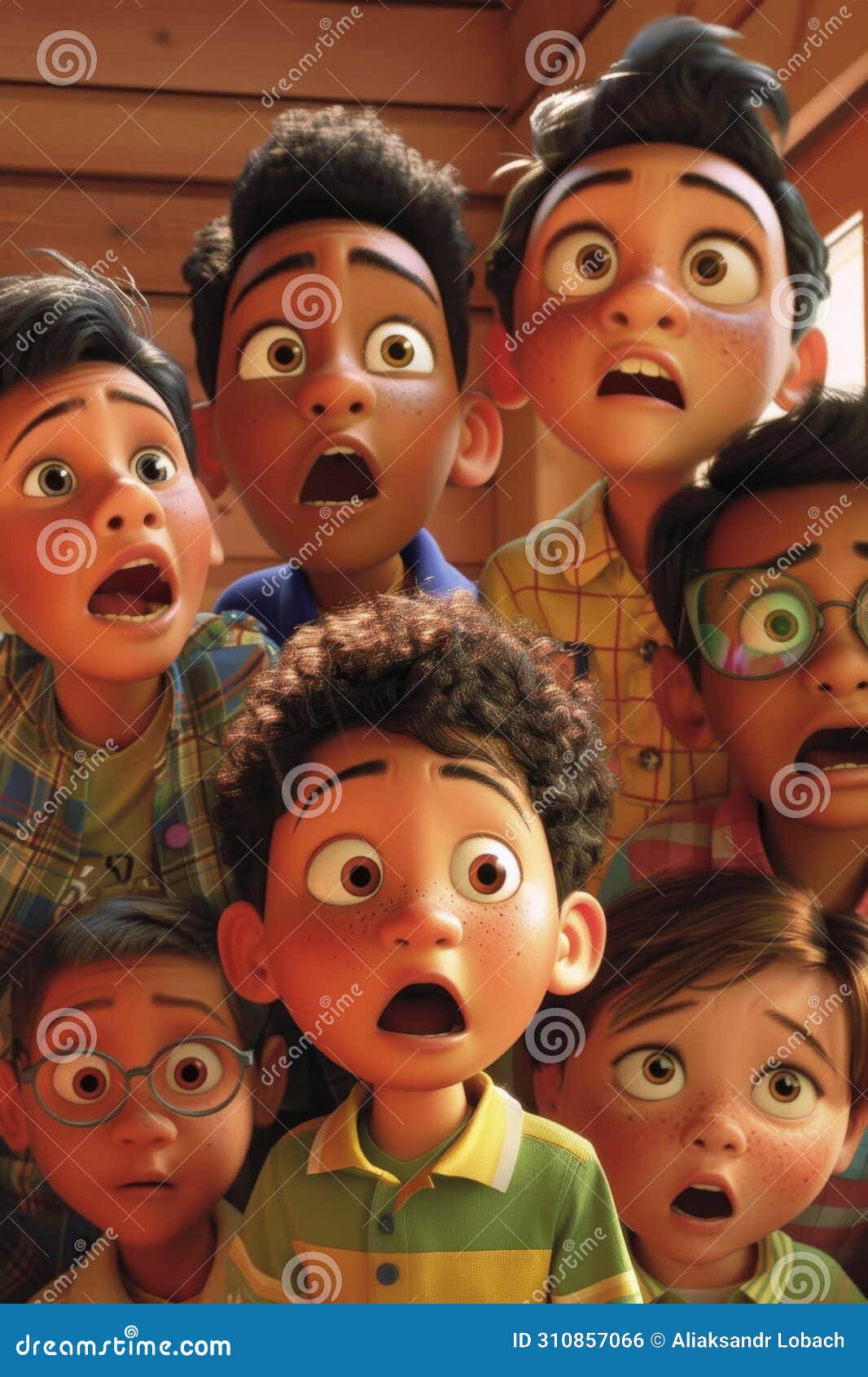 A Crowd of Children with Frightened Expressions on Their Faces. 3d ...