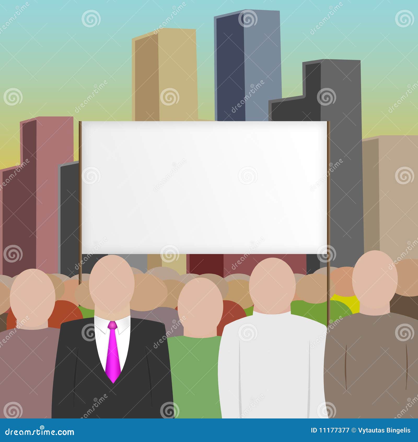 Crowd, city and placard. stock vector. Illustration of company - 11177377