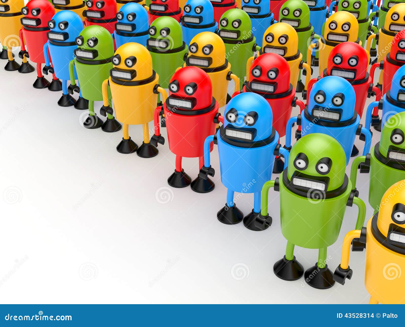 Crowd of colorful robots stock illustration. Illustration of collective ...