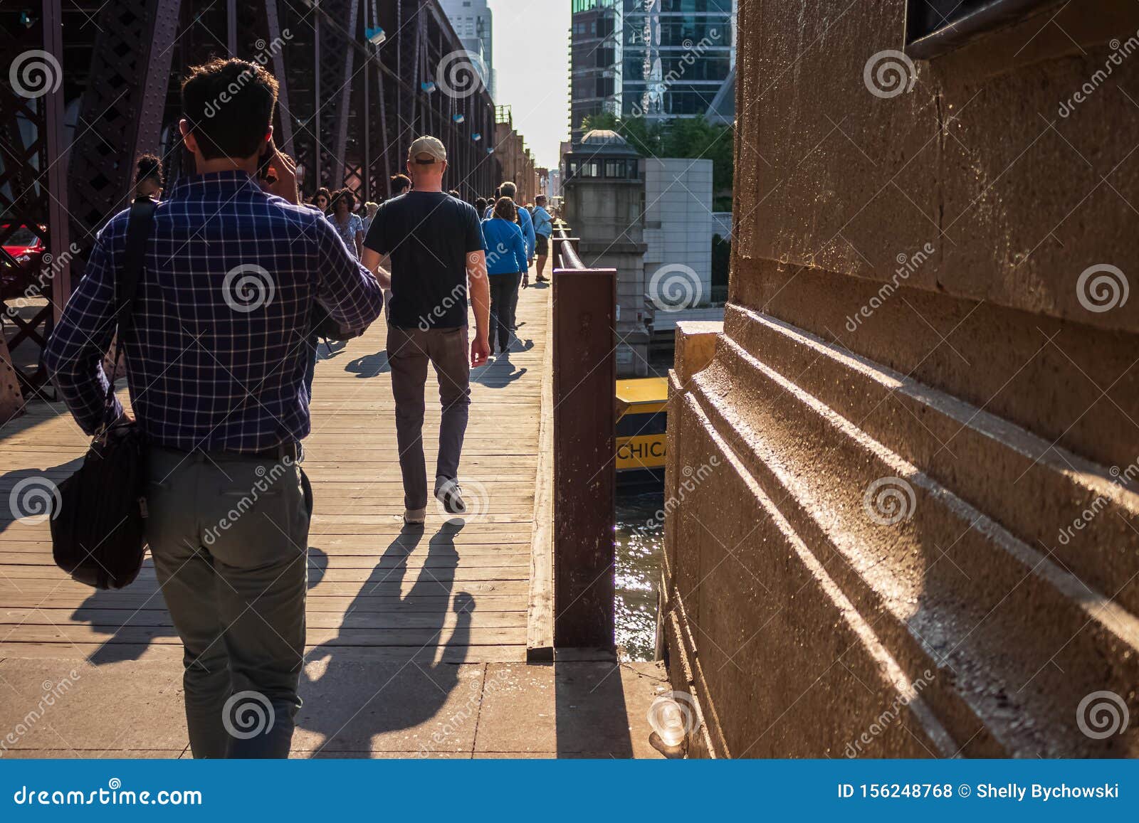 Crowd of Commuters Pass Each Other on Lake St Bridge in Chicago Loop ...