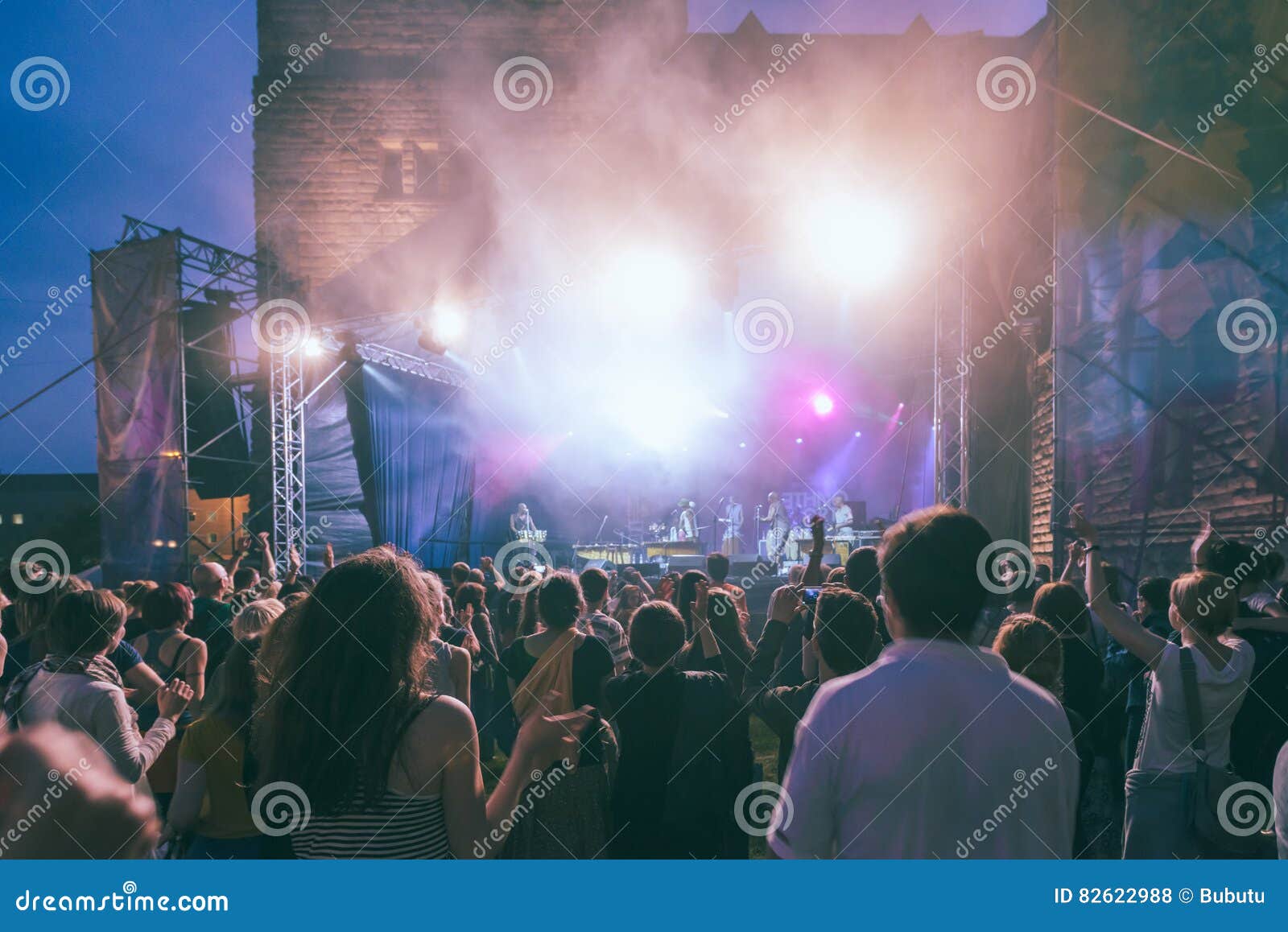 Crowd at Concert and Blurred Stage Lights Editorial Stock Photo - Image ...