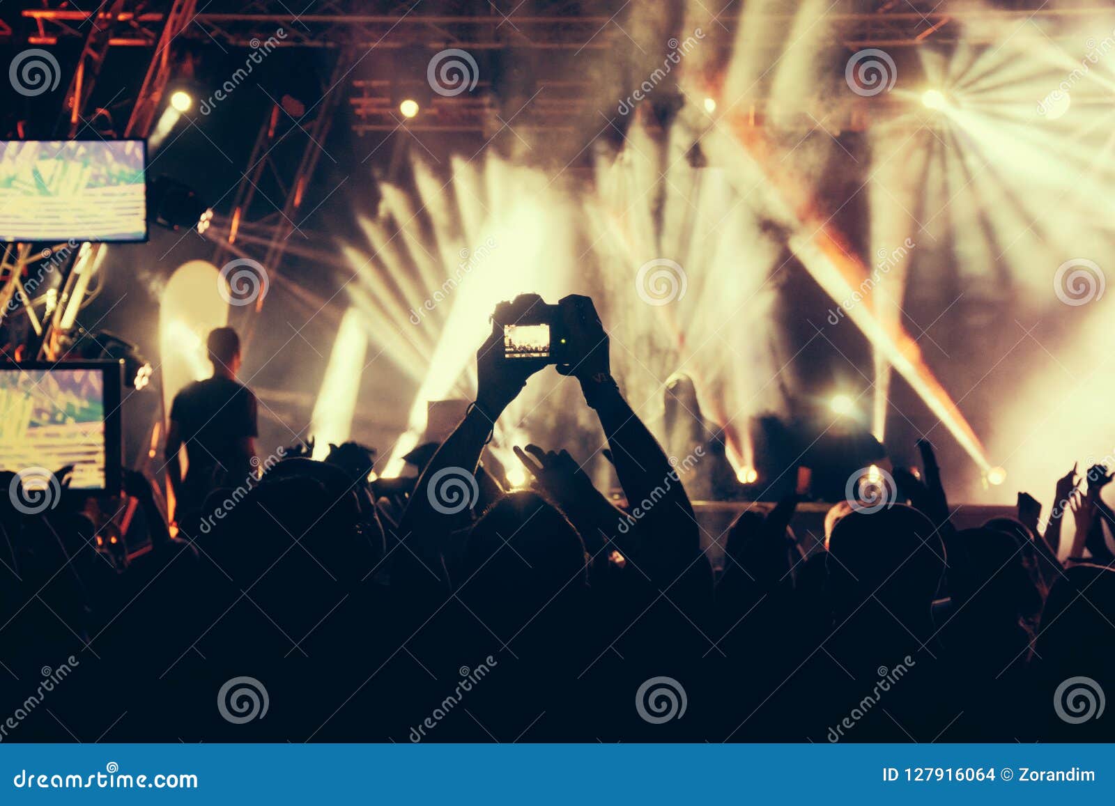 Crowd at a Concert with Hands Up Stock Photo - Image of human, loud ...