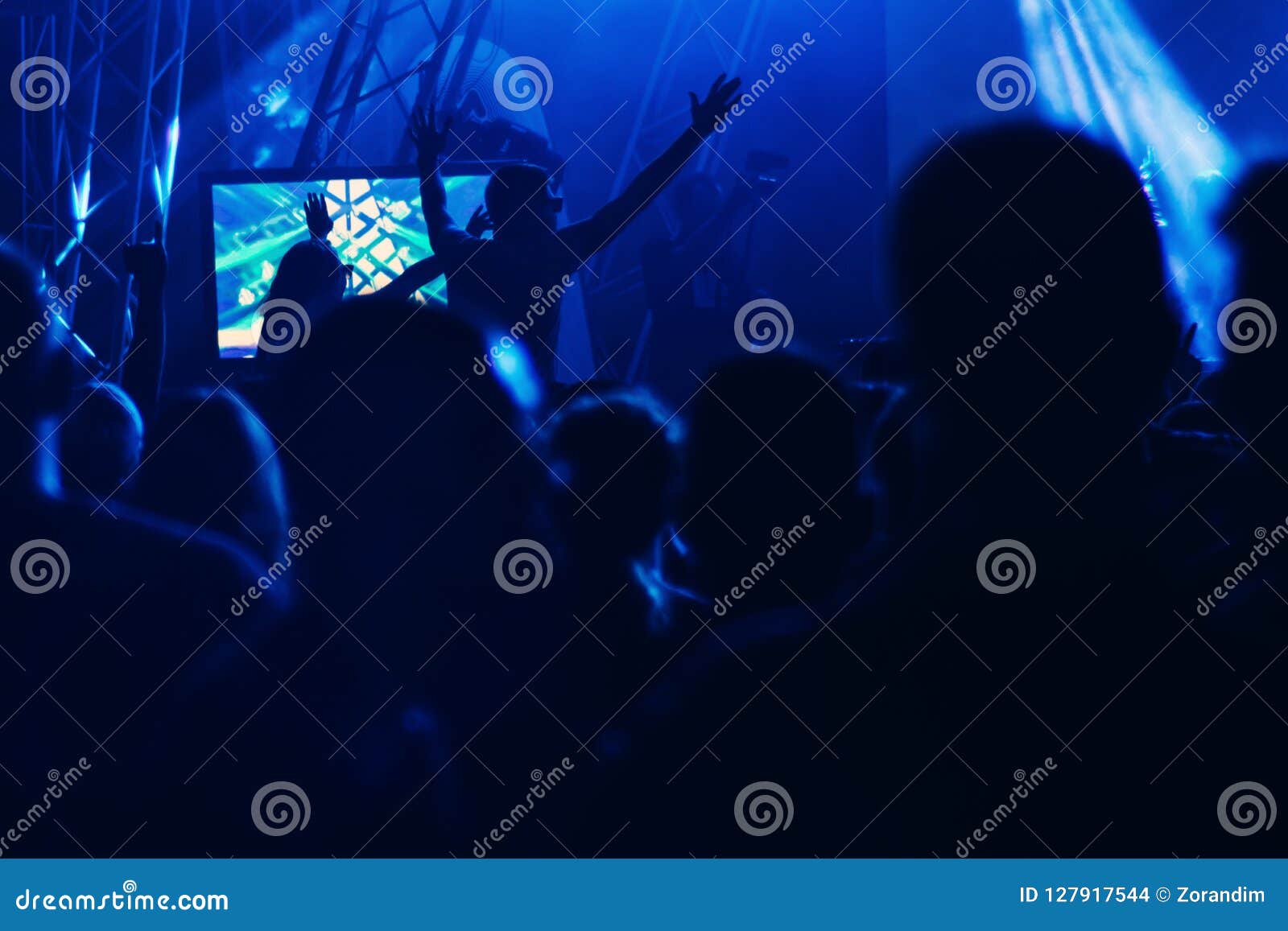 Crowd at a Concert with Hands Up Stock Photo - Image of music, disco ...