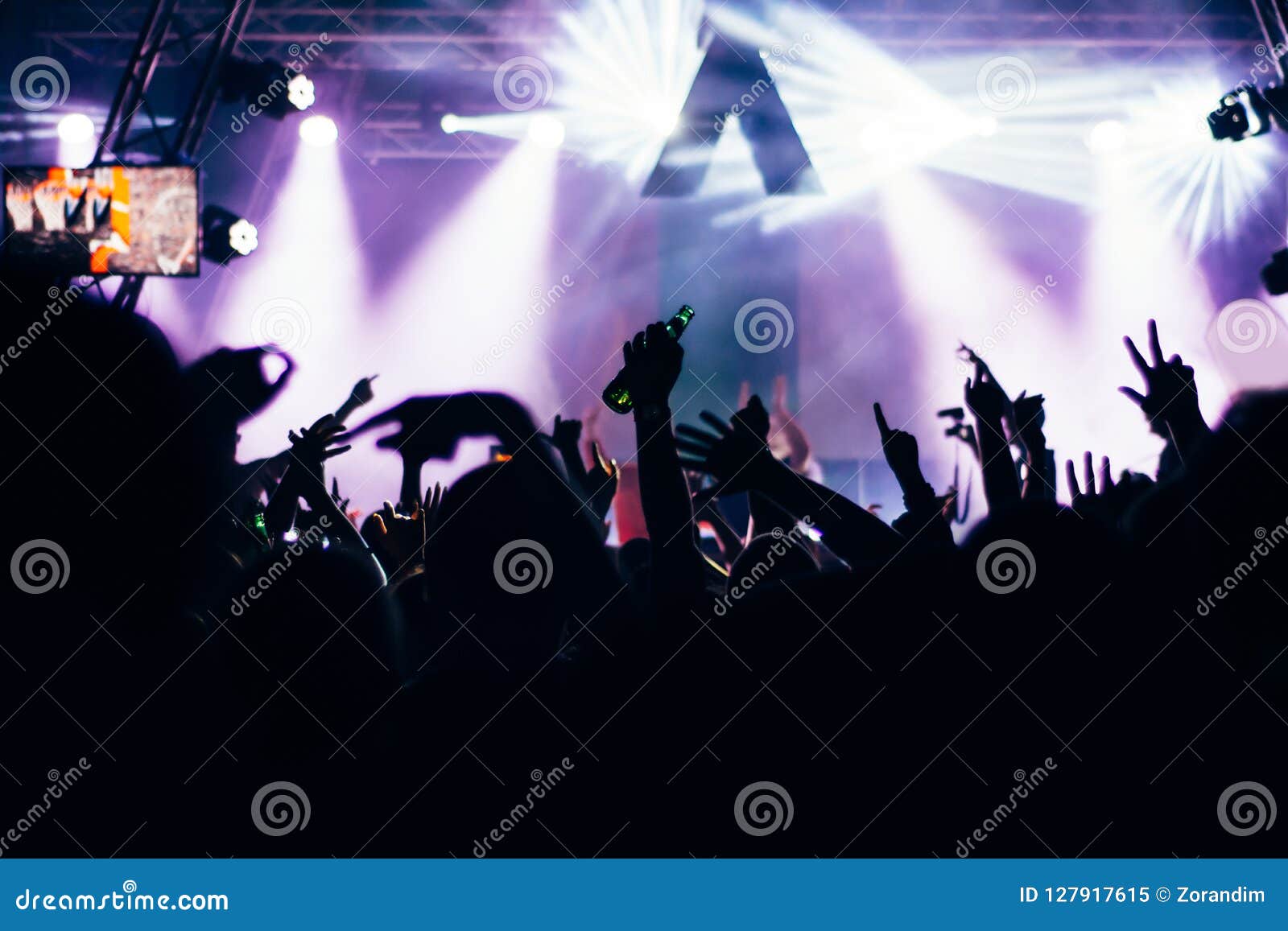Crowd at a Concert with Hands Up Stock Image - Image of human, party ...