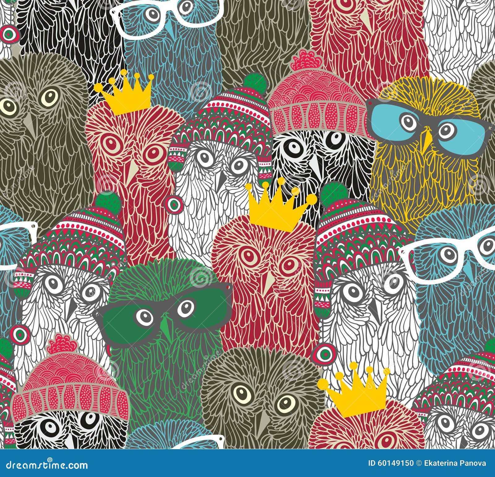 Crowd of cute doodle owl stock vector. Illustration of group - 60149150