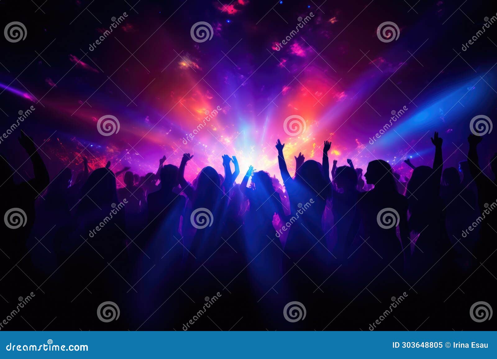 Crowd Dancing Under Bright Light Beams at a Disco. Stock Image - Image ...
