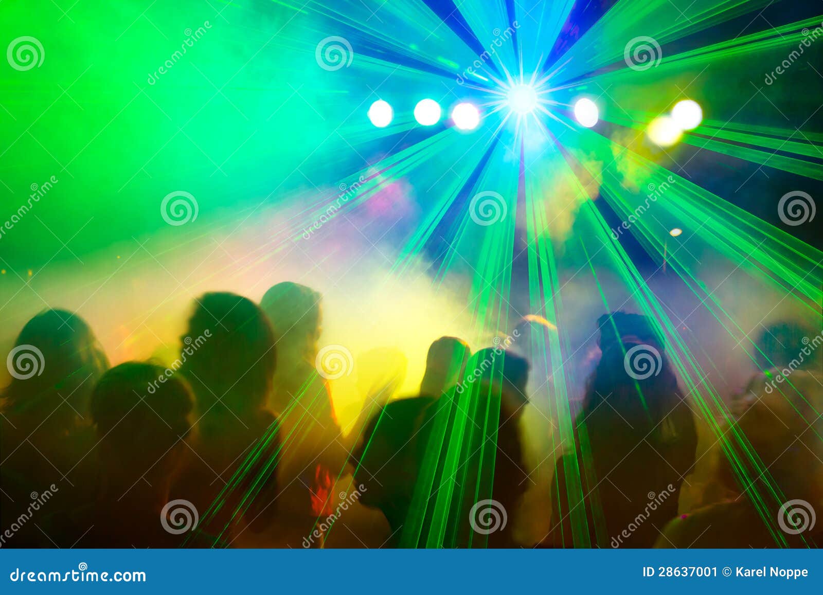 Crowd Dancing Under Disco Laser Beam. Stock Image - Image of background ...
