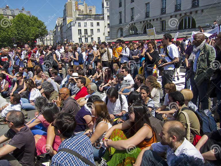 Crowd Demonstrating in Support of Indignants Editorial Photo - Image of ...