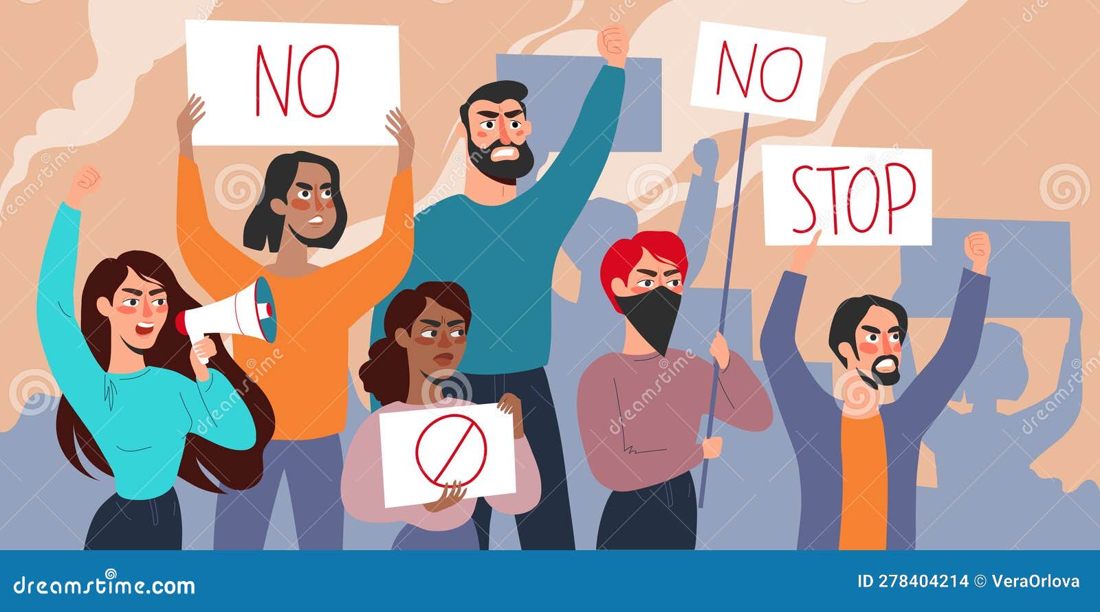 Crowd of Diverse People at the Protest. Protesting Activists with ...