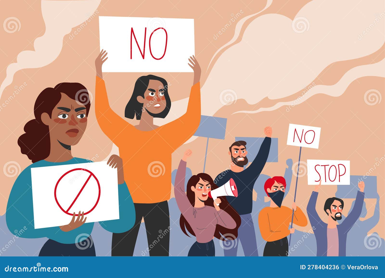 Crowd of Diverse People at the Protest. Protesting Activists with ...