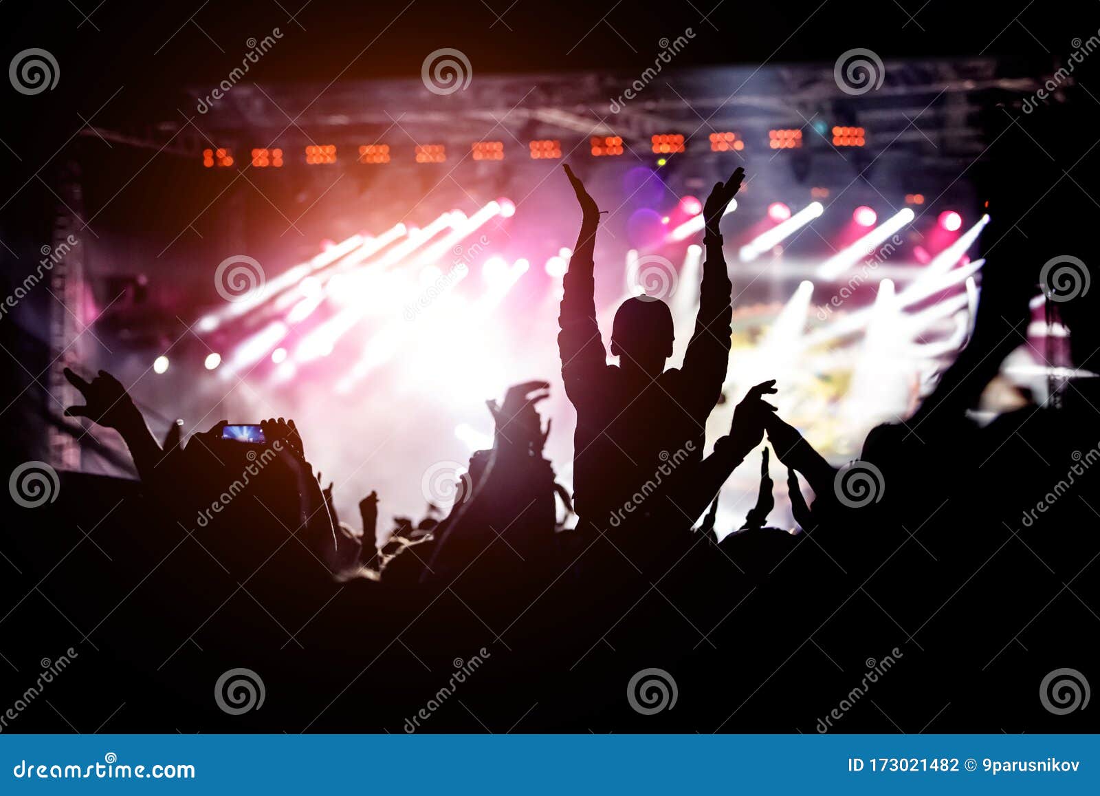 The Crowd Enjoys a Music Show. Black Silhouette Editorial Photography ...