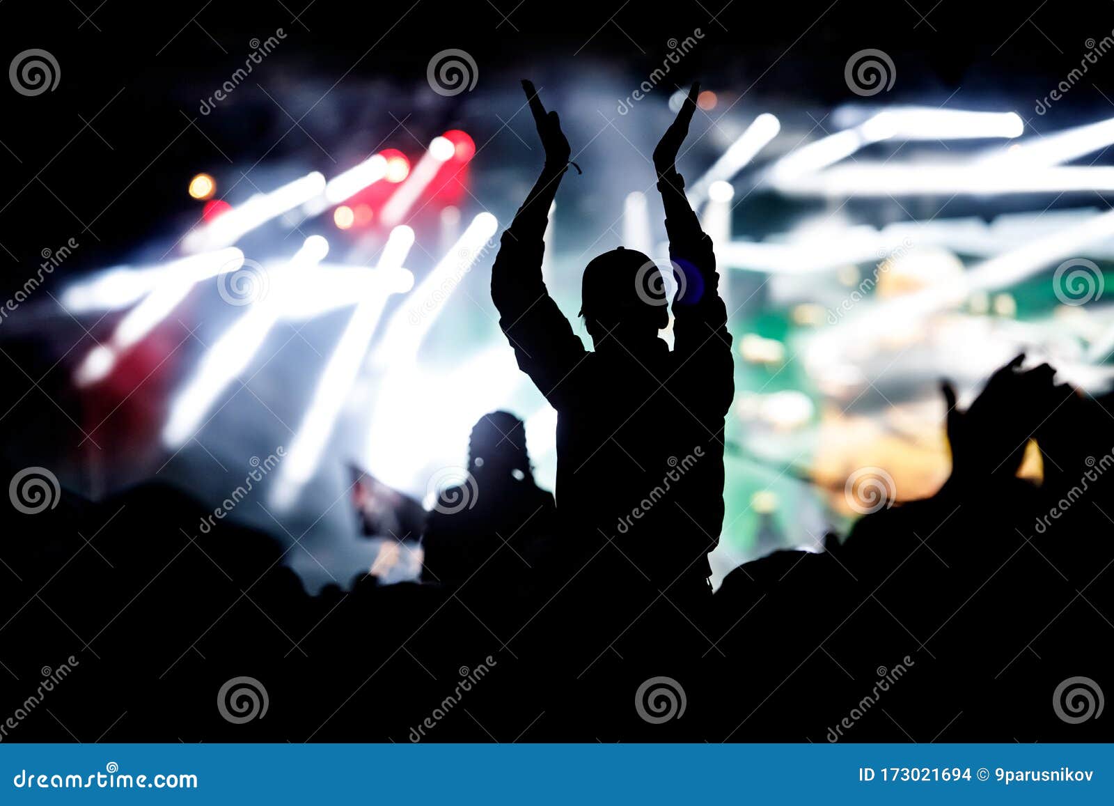 The Crowd Enjoys a Music Show. Black Silhouette Stock Photo - Image of ...