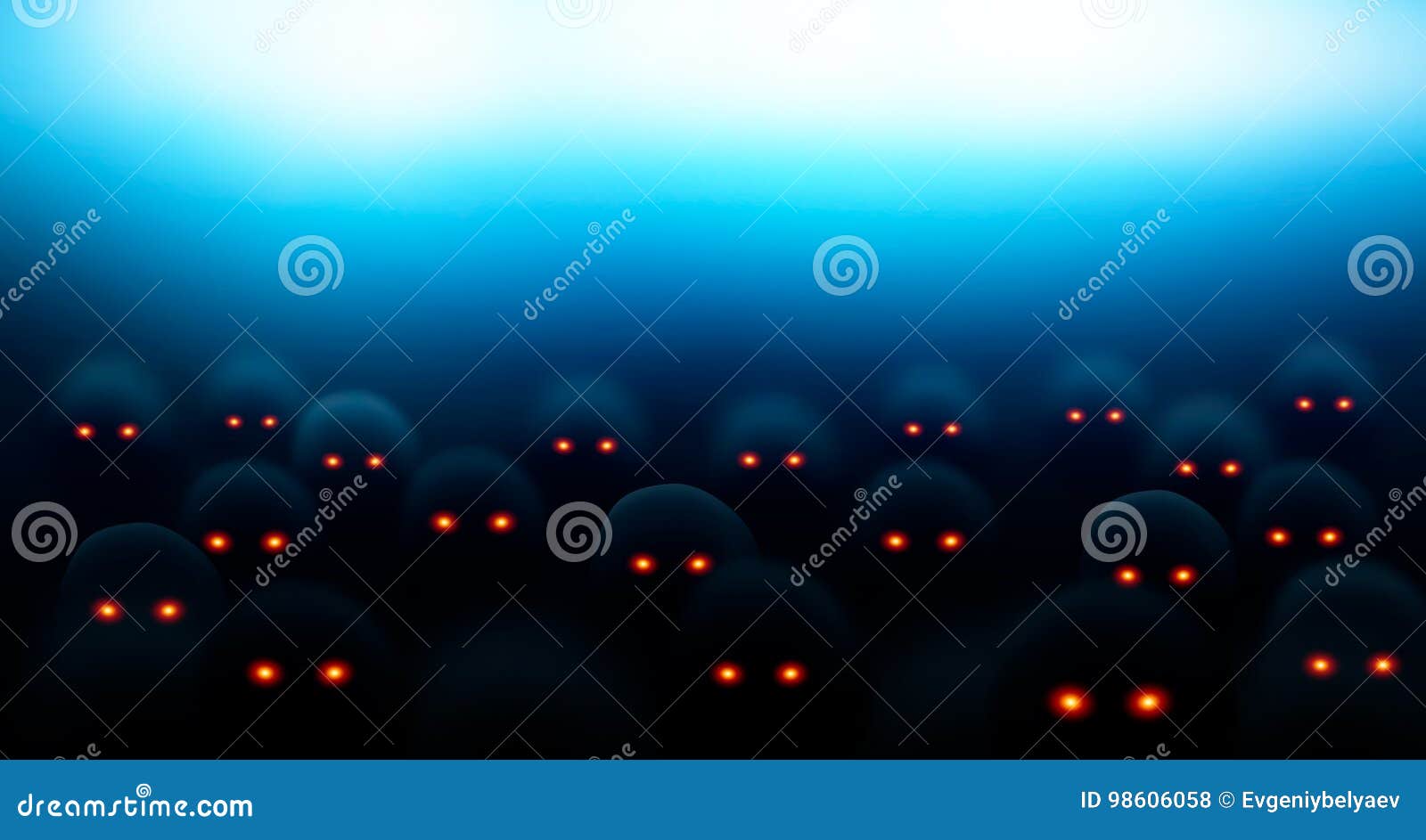 Crowd Of Evil Zombies. Scary Creatures In The Dark With Luminous Eyes ...