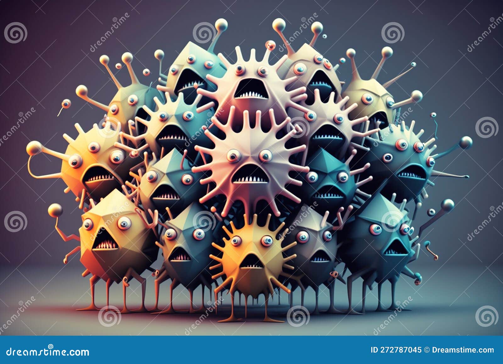 Crowd of Funny Multi-colored Virus Character with Angry Faces ...