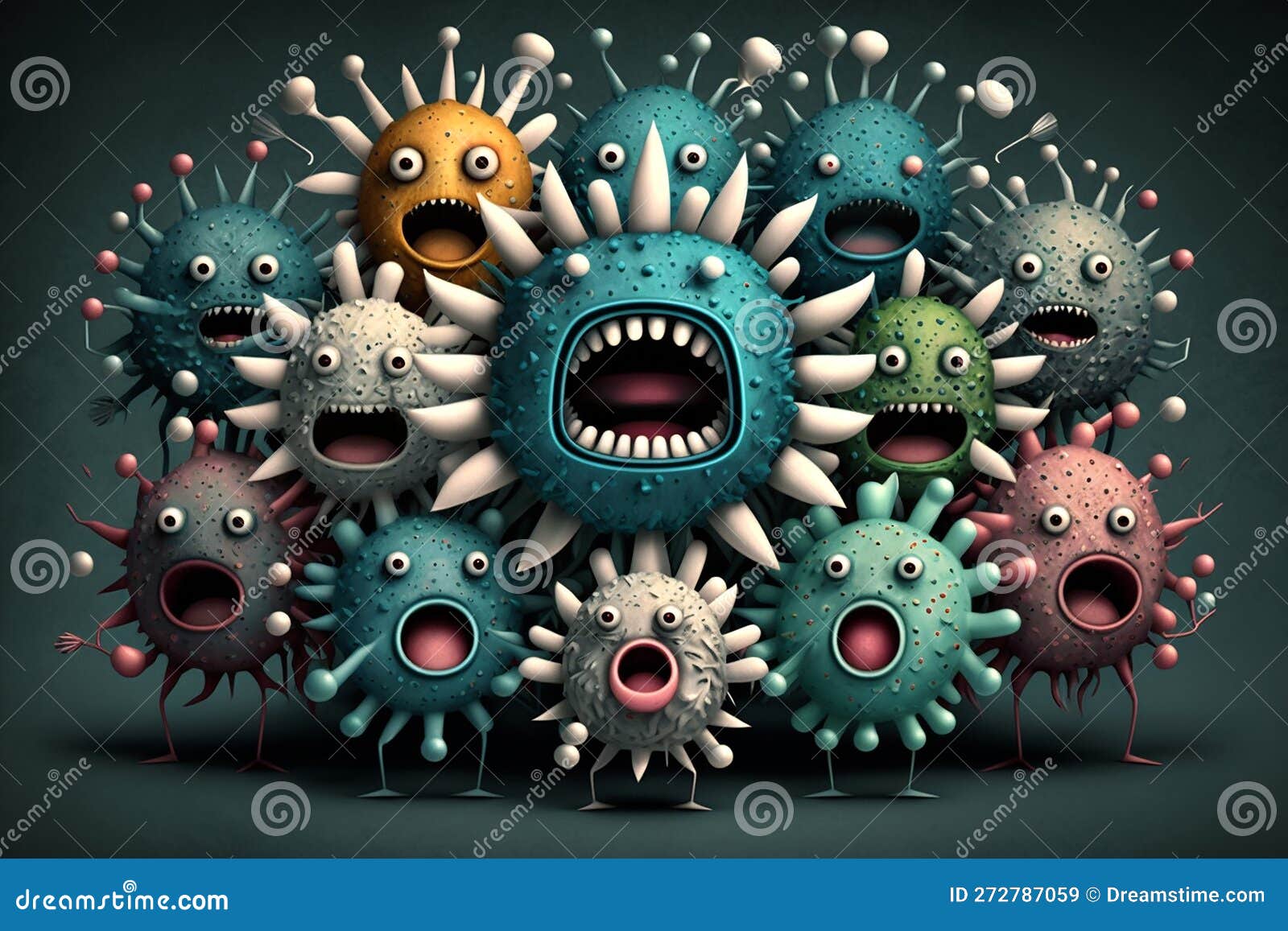 Crowd of Funny Multi-colored Virus Character with Angry Faces ...