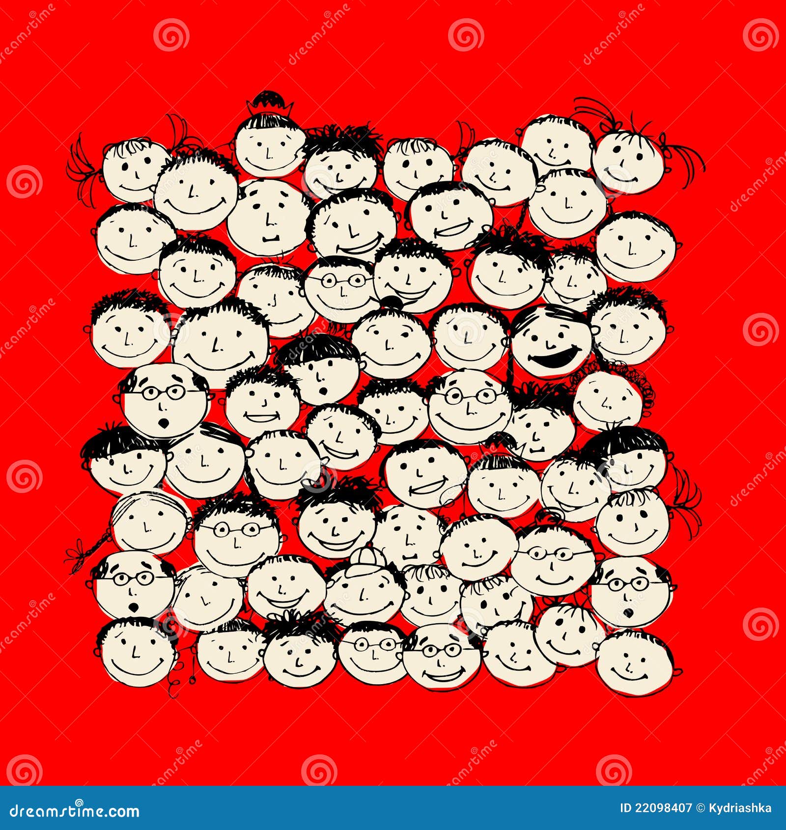 Crowd of Funny Peoples, Sketch for Your Design Stock Vector ...