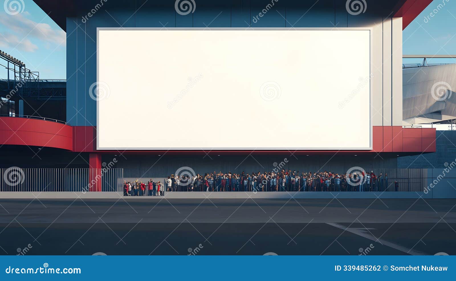 Crowd Gathered Outside a Large Empty Billboard Structure Stock ...